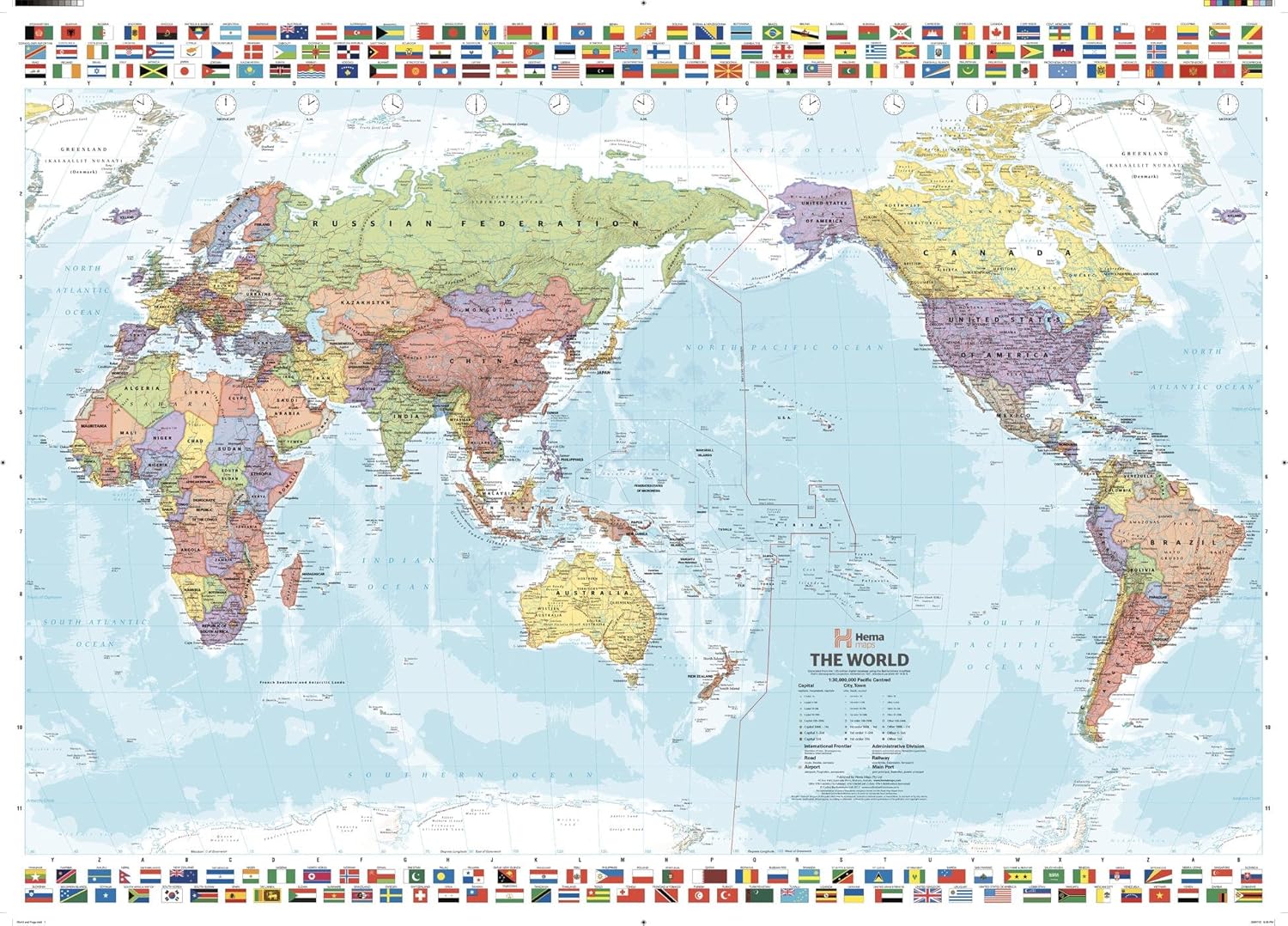 Pacific Centred World & Flags - 40" x 28.5" Laminated Wall Map : Amazon ...