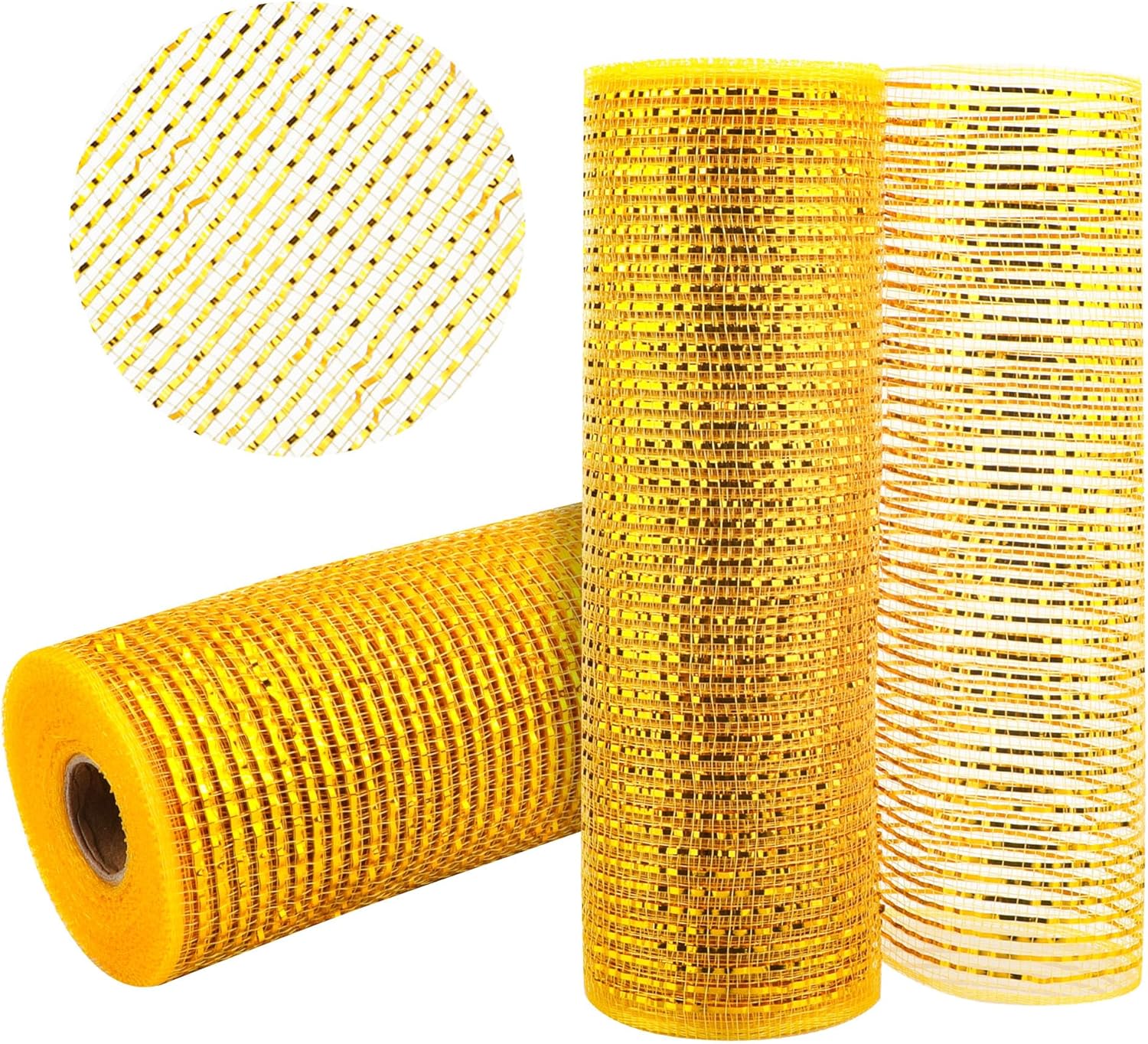 Amazon.com: GouZaak 2 Rolls Wider Gold Foil Metallic Deco Mesh Ribbon ...