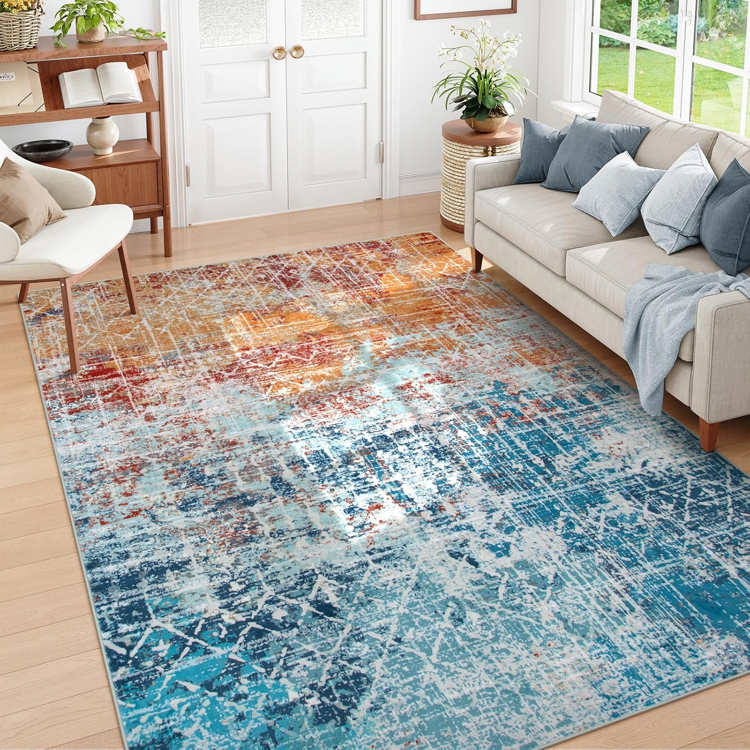 Amazon.com: Zealude Abstract Teal Orange 6x9 Rug for Living Room ...