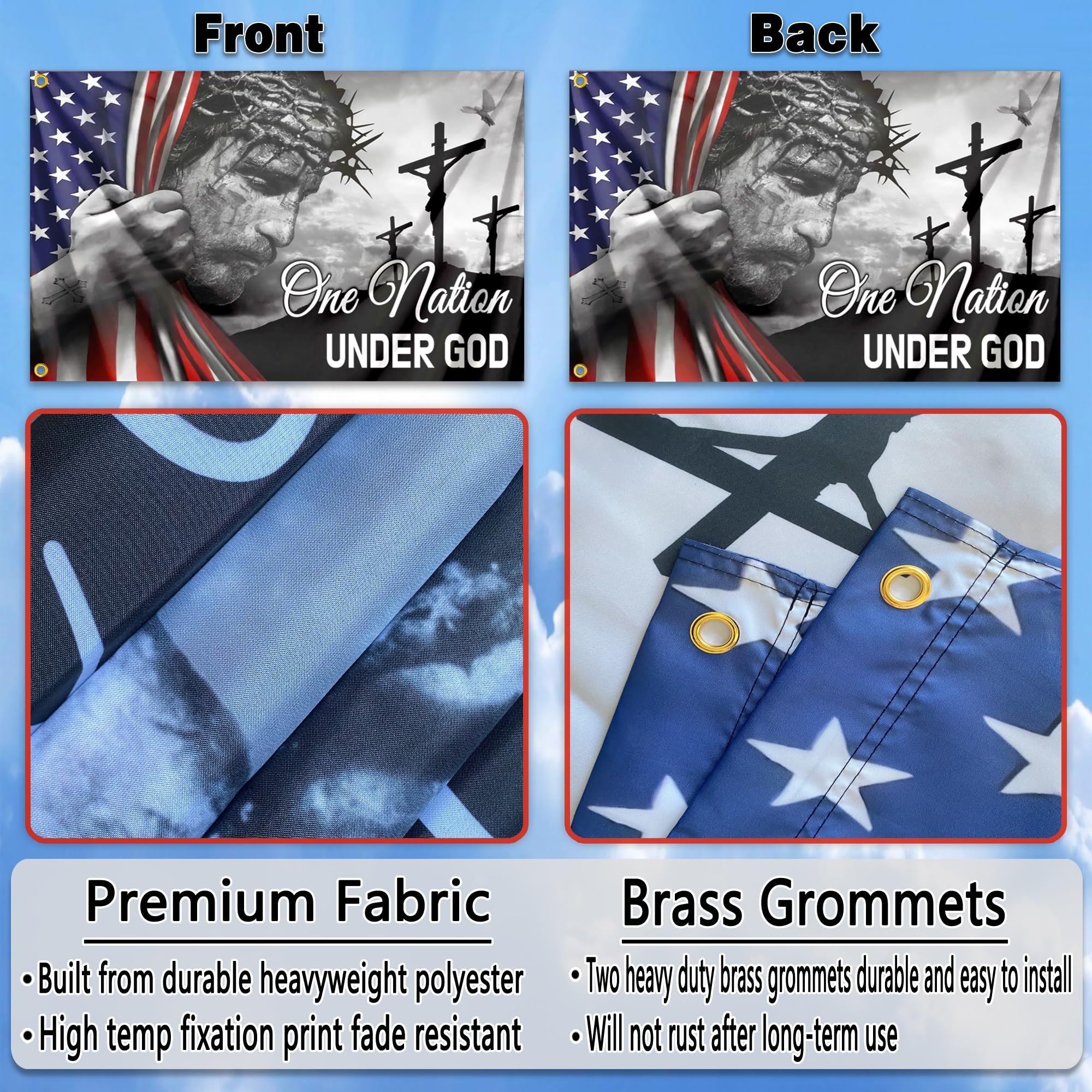 Snapklik.com : One Nation Under God Flag 3x5 Double Sided Christian ...