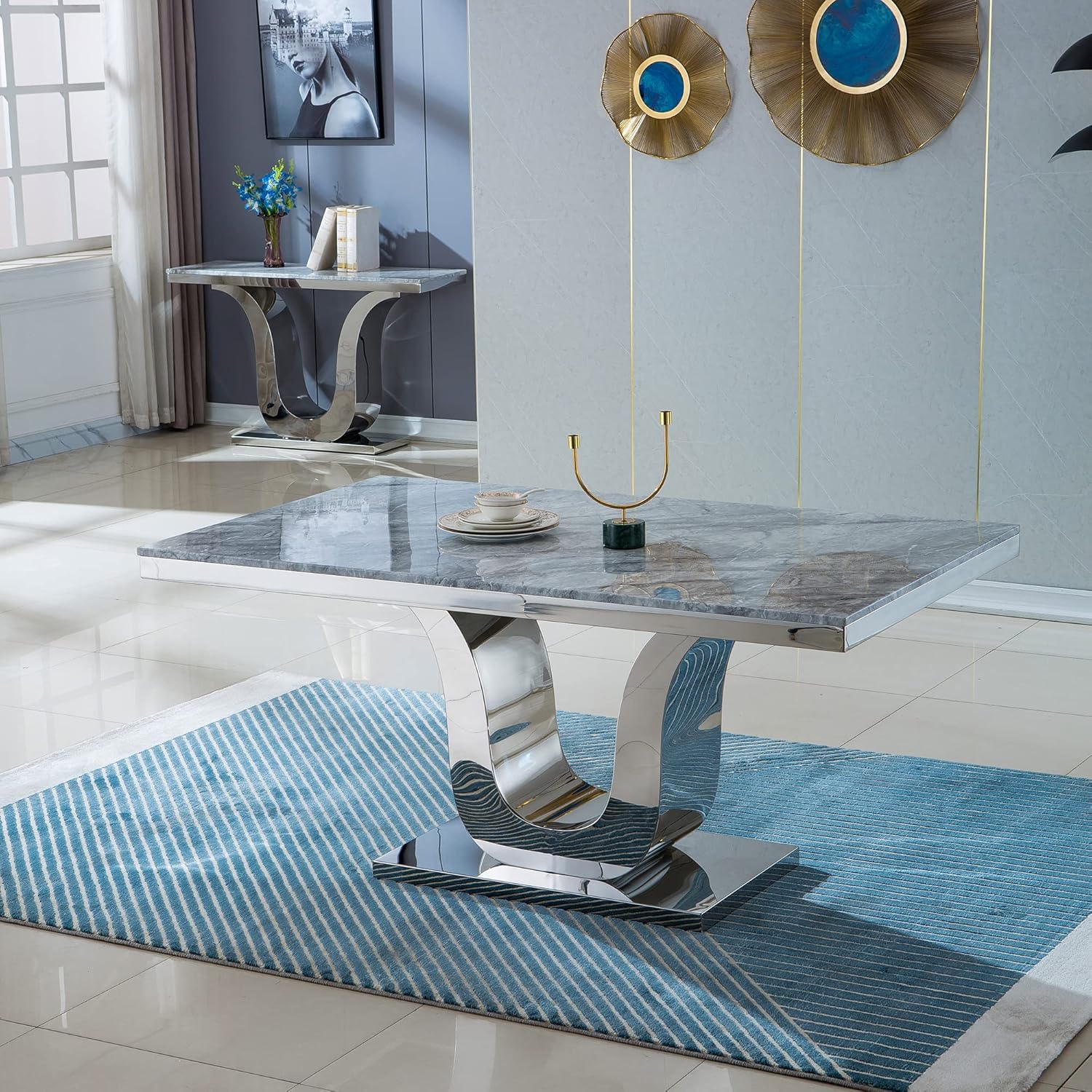 Amazon.com - Pvillez Grey Marble Dining Table for 6 People, 63.8 ...