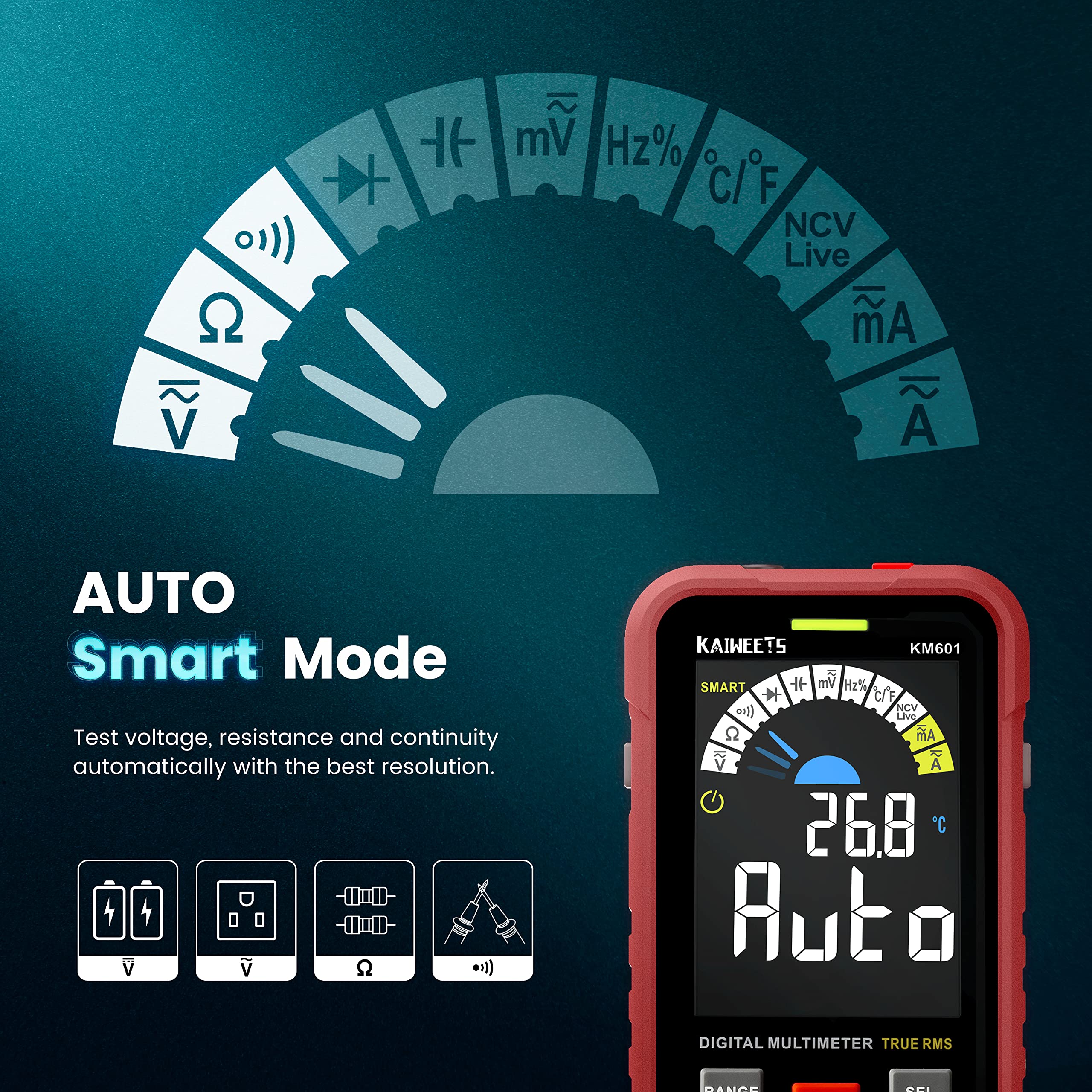 Snapklik.com : KAIWEETS Smart Digital Multimeter TRMS 10000 Counts Volt ...