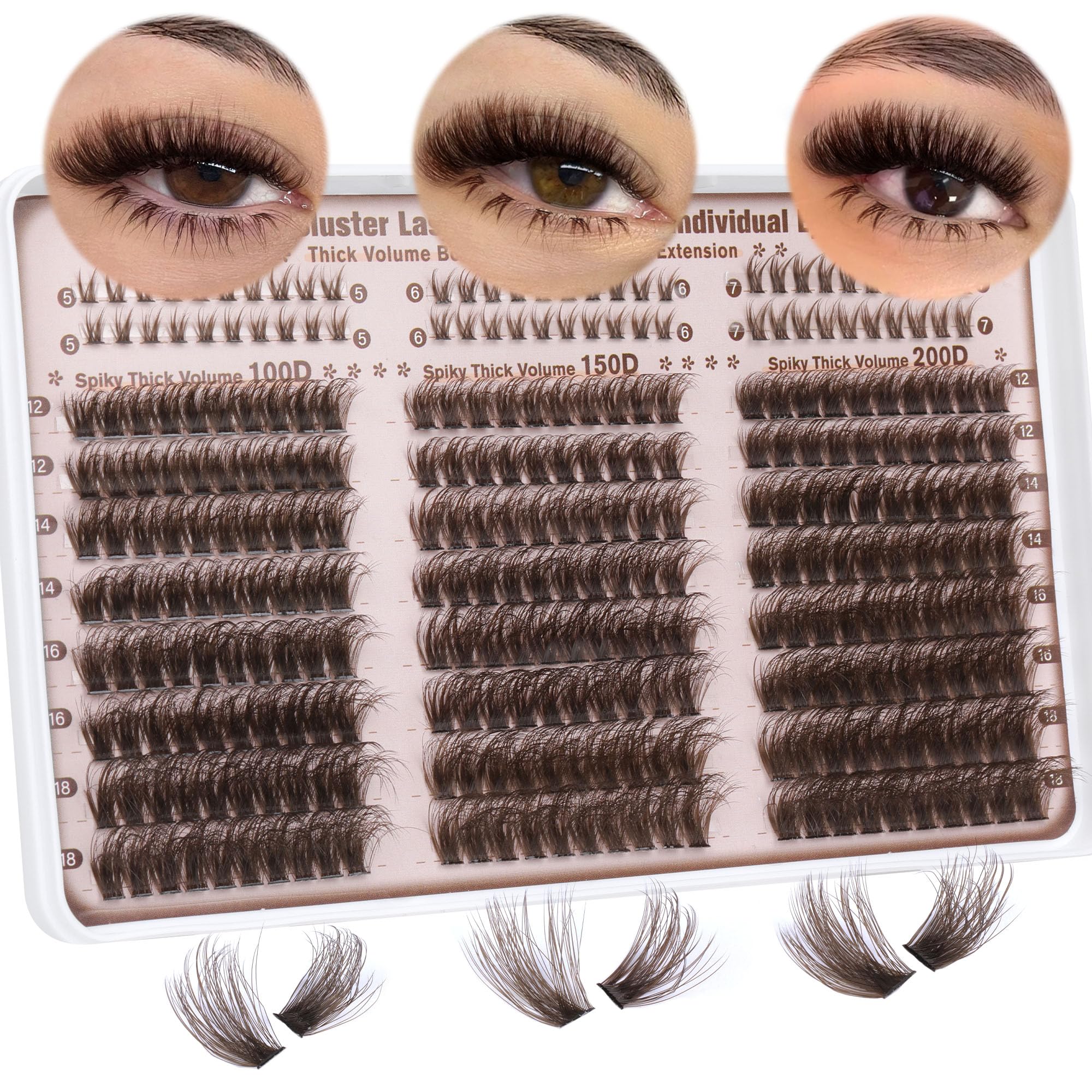 Goddvenus Brown Eyelashes Thick Volume Lashes Individual Cluster with ...