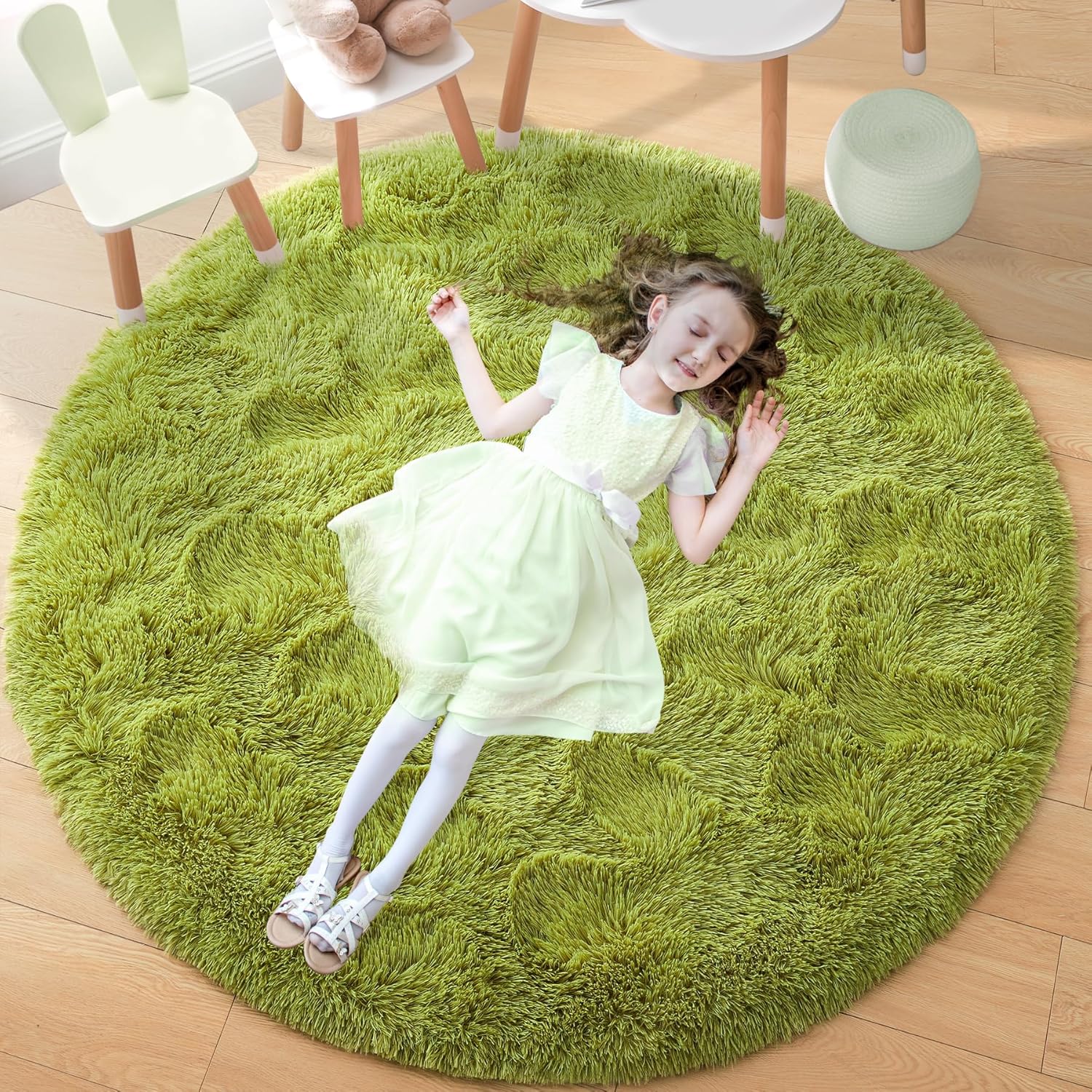 Amazon.com: Noahas Fluffy Round Rug 4Ft,Green Rug for Bedroom,Fuzzy Rug ...