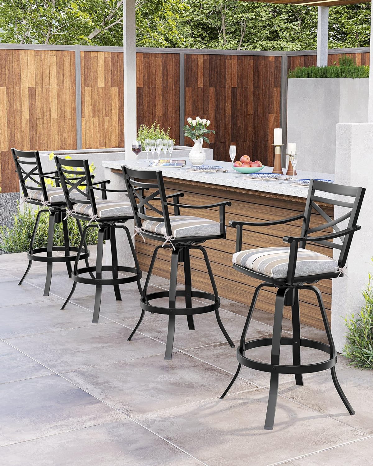 Amazon.com: Pellebant Sunbrella Outdoor Bar Stools Set of 4-30" H ...