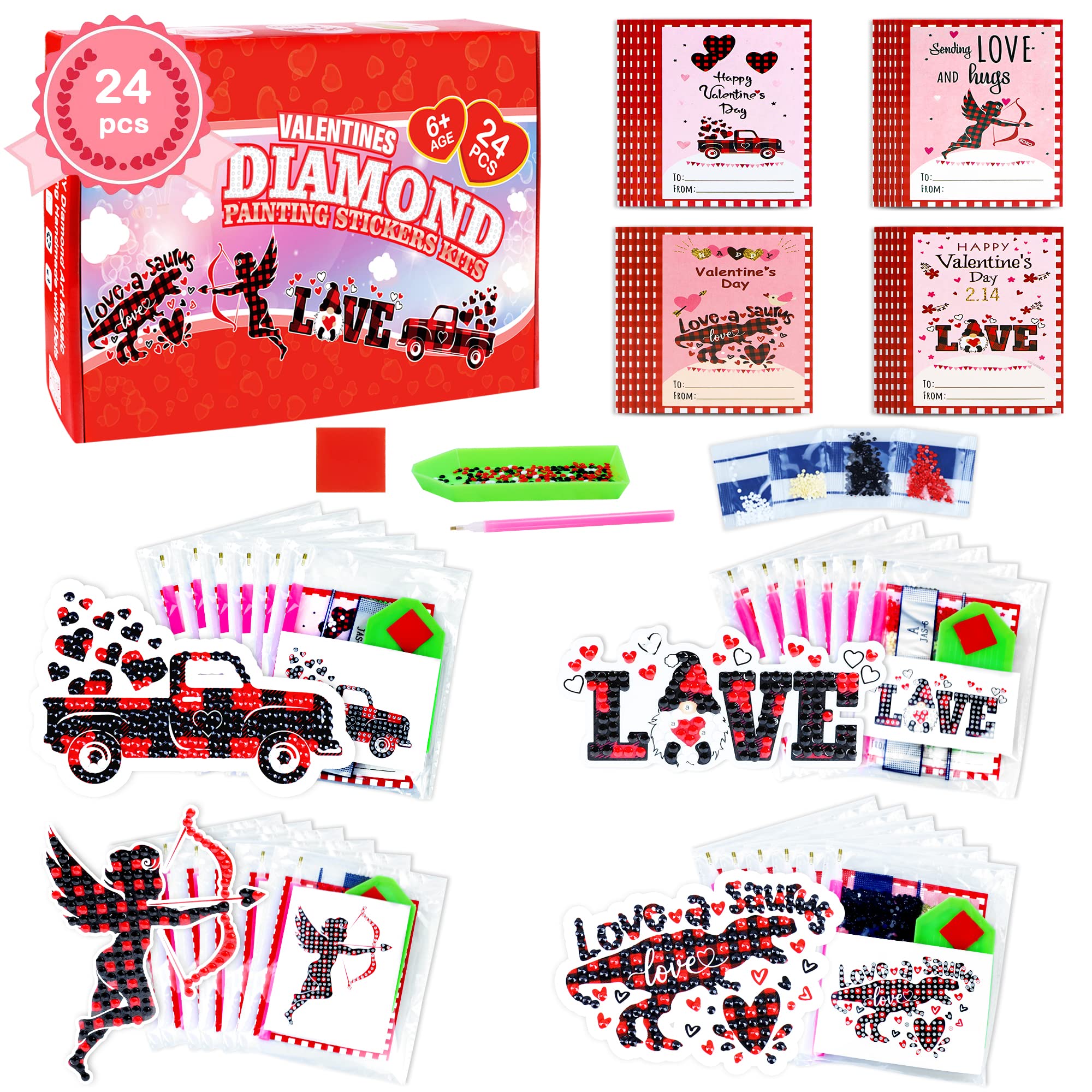 Valentines Day Cards for Kids, 24 Pack Diamond Painting Kits with ...