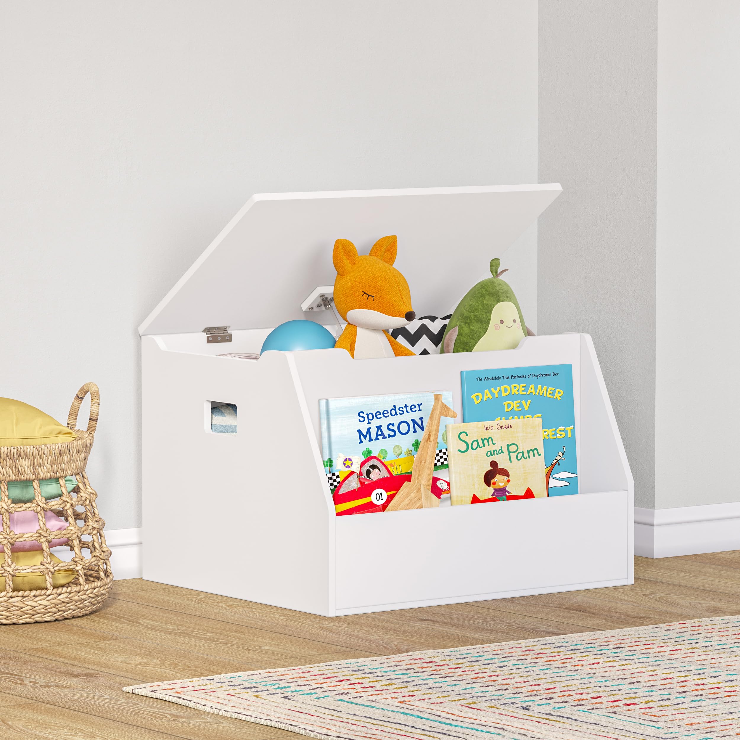 Amazon.com: RiverRidge Kids Toy Box Storage With Front Bookrack Kids ...