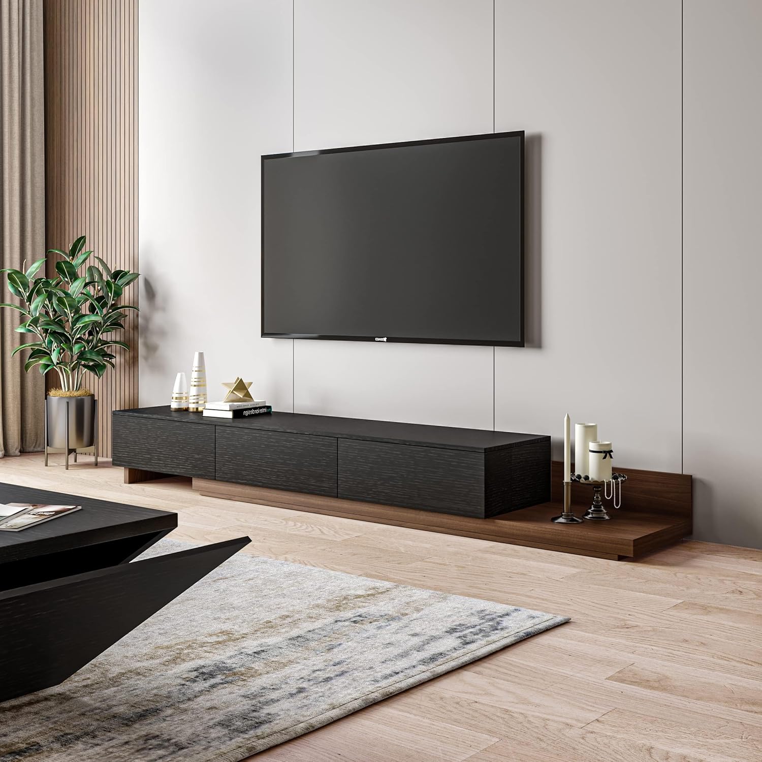 POVISON Modern Retractable TV Stand, Extendable Wood Media Console for ...