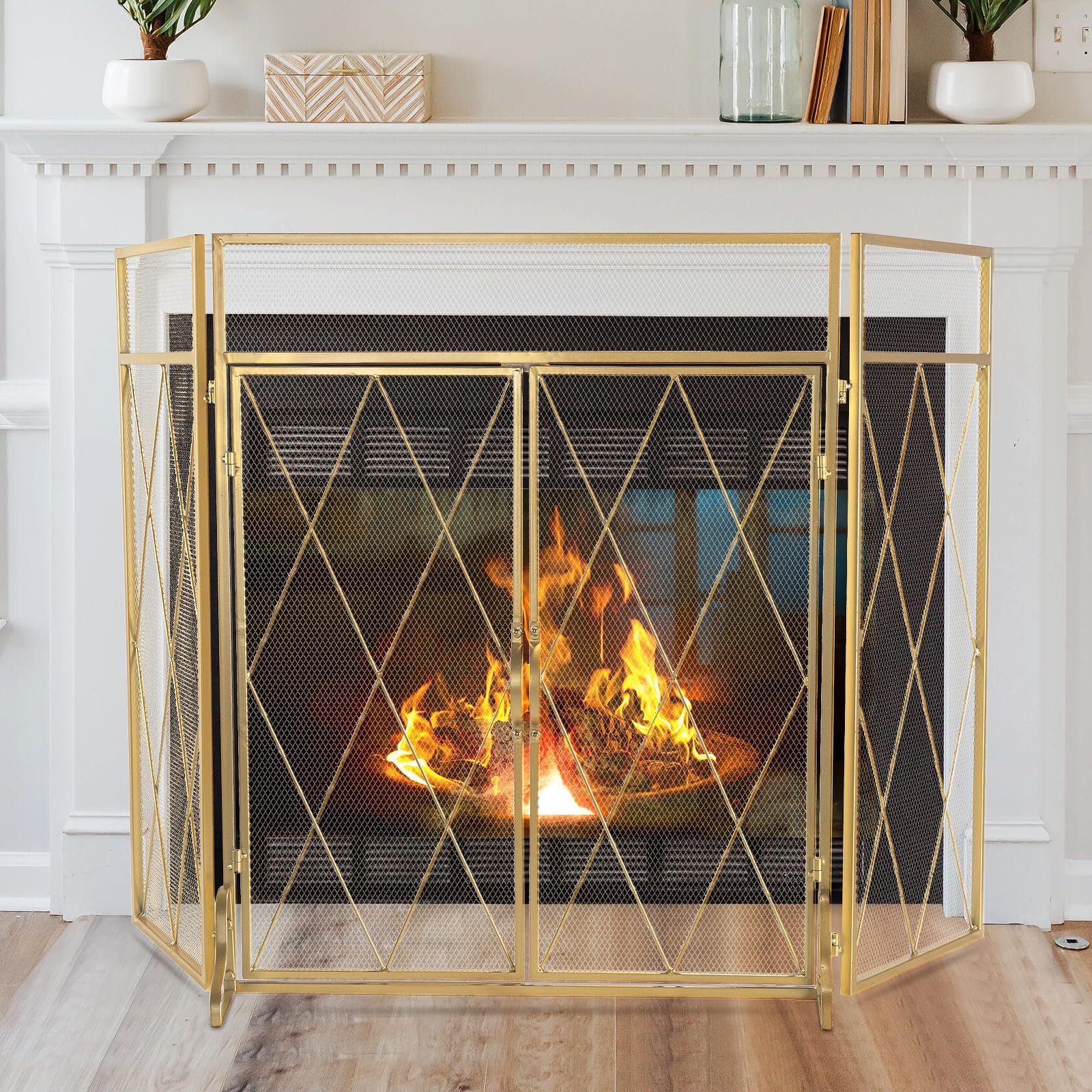 Amazon.com: Fireplace Screens 3 Panel Heavy Duty Free-Standing 36in ...