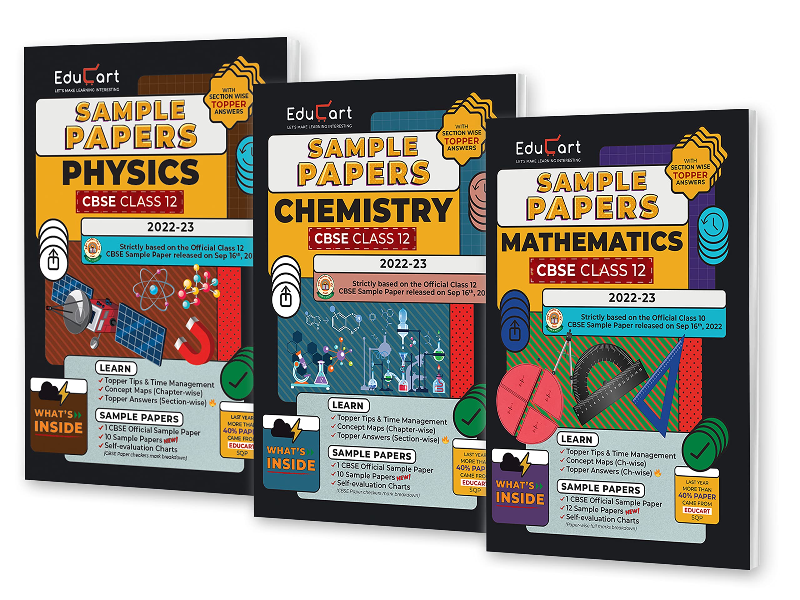Educart CBSE Class 12 Sample Papers 2022-23 Bundle - Physics, Chemistry and Maths (3 books) 2023 ...