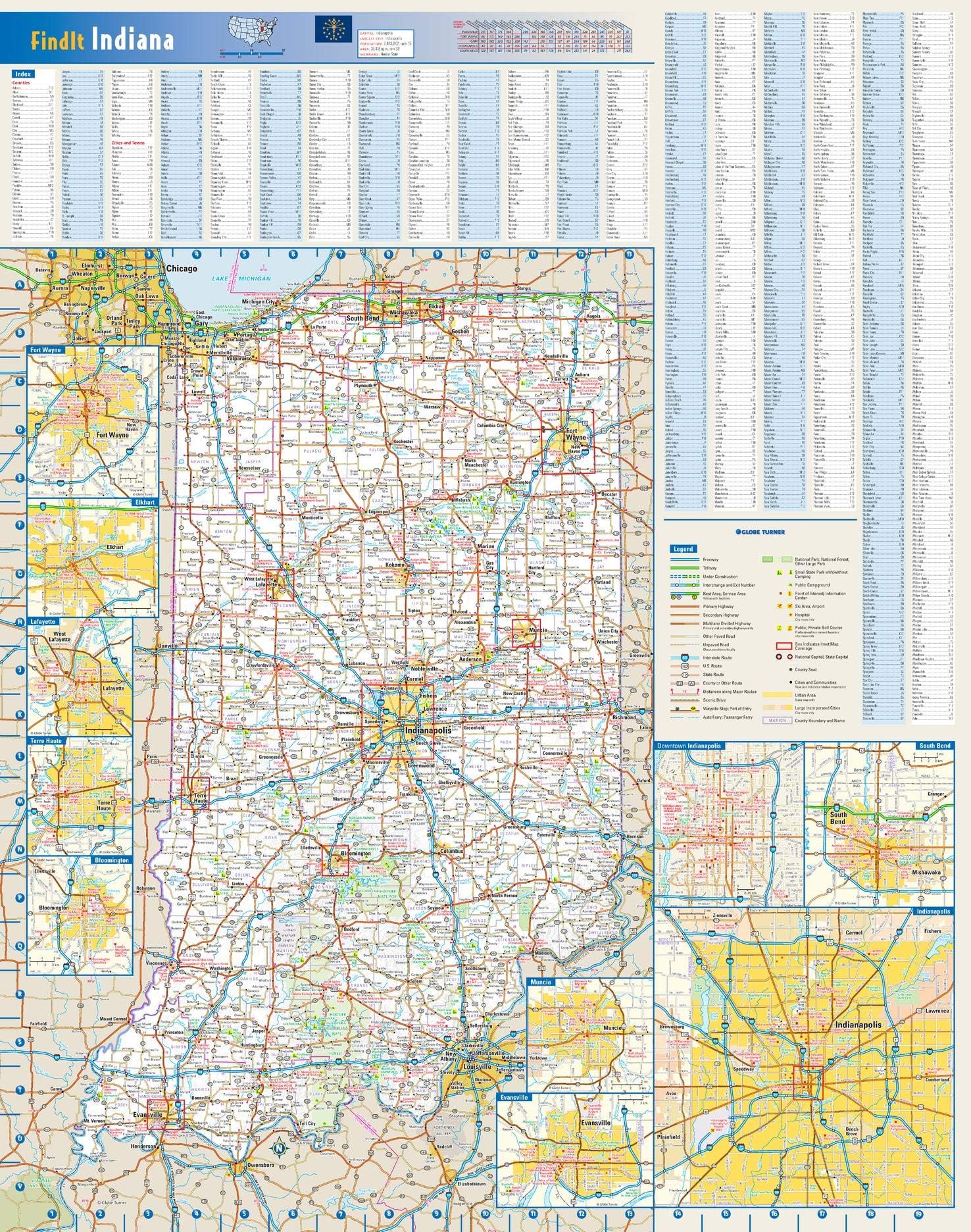 Amazon.com : Indiana State Wall Map - 20.5" x 26" Paper : Office Products