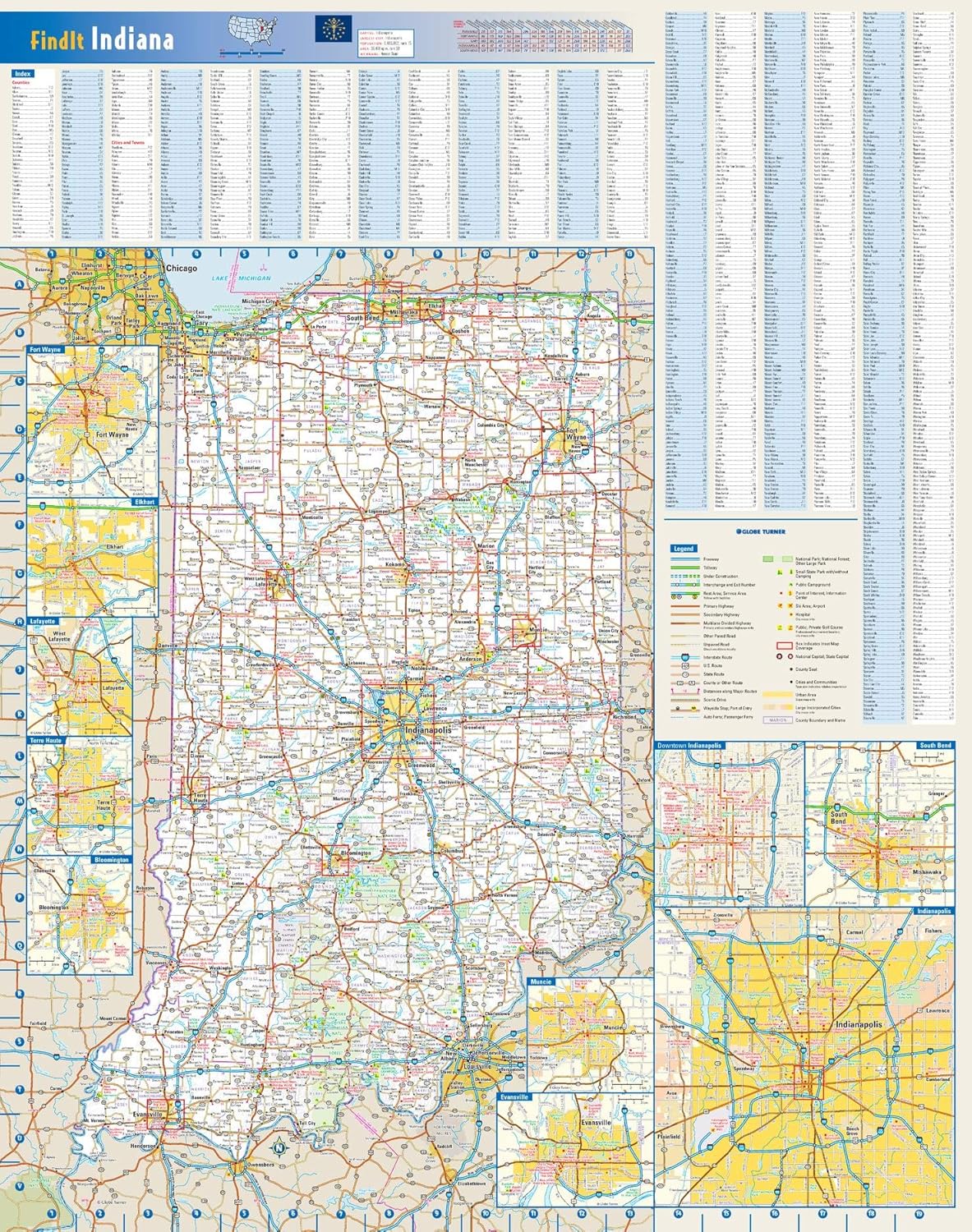 Indiana State Wall Map - 20.5" x 26" Laminated : Amazon.in: Office Products