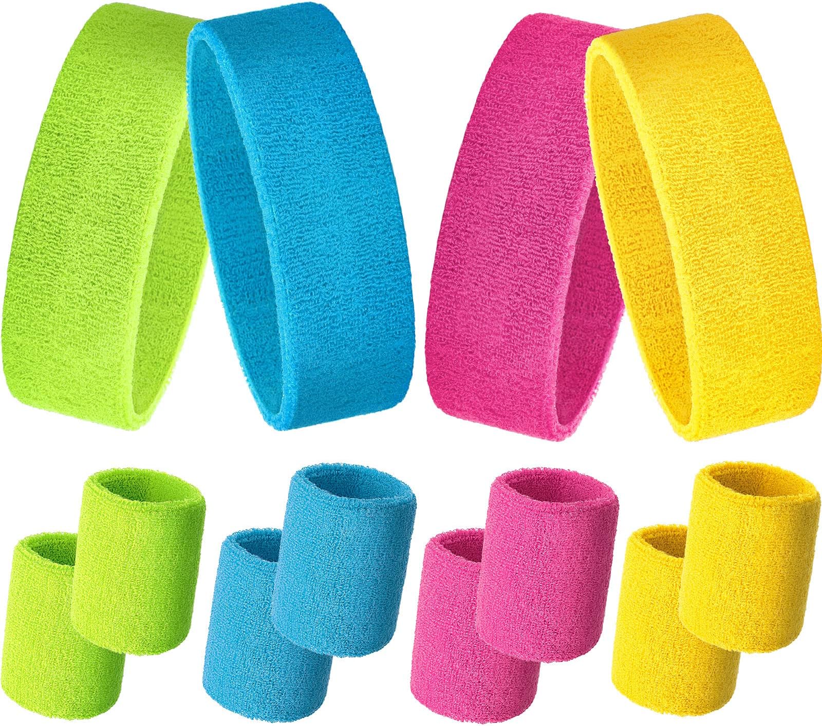 Neon Sweatbands Set Includes Pink, Yellow, Green and Orange Headband ...