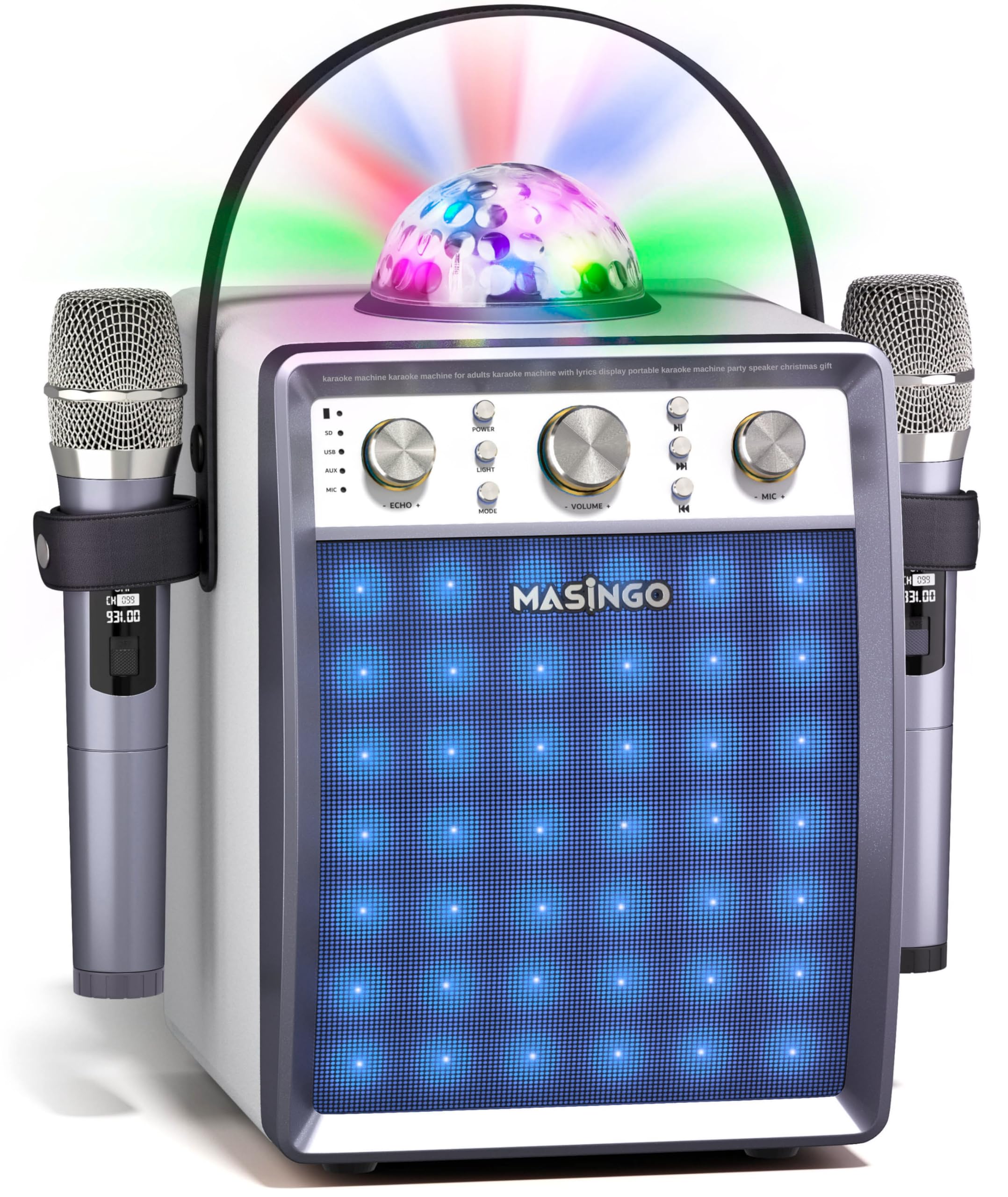 Masingo Karaoke Machine For Adults And Kids With 2 Wireless ...