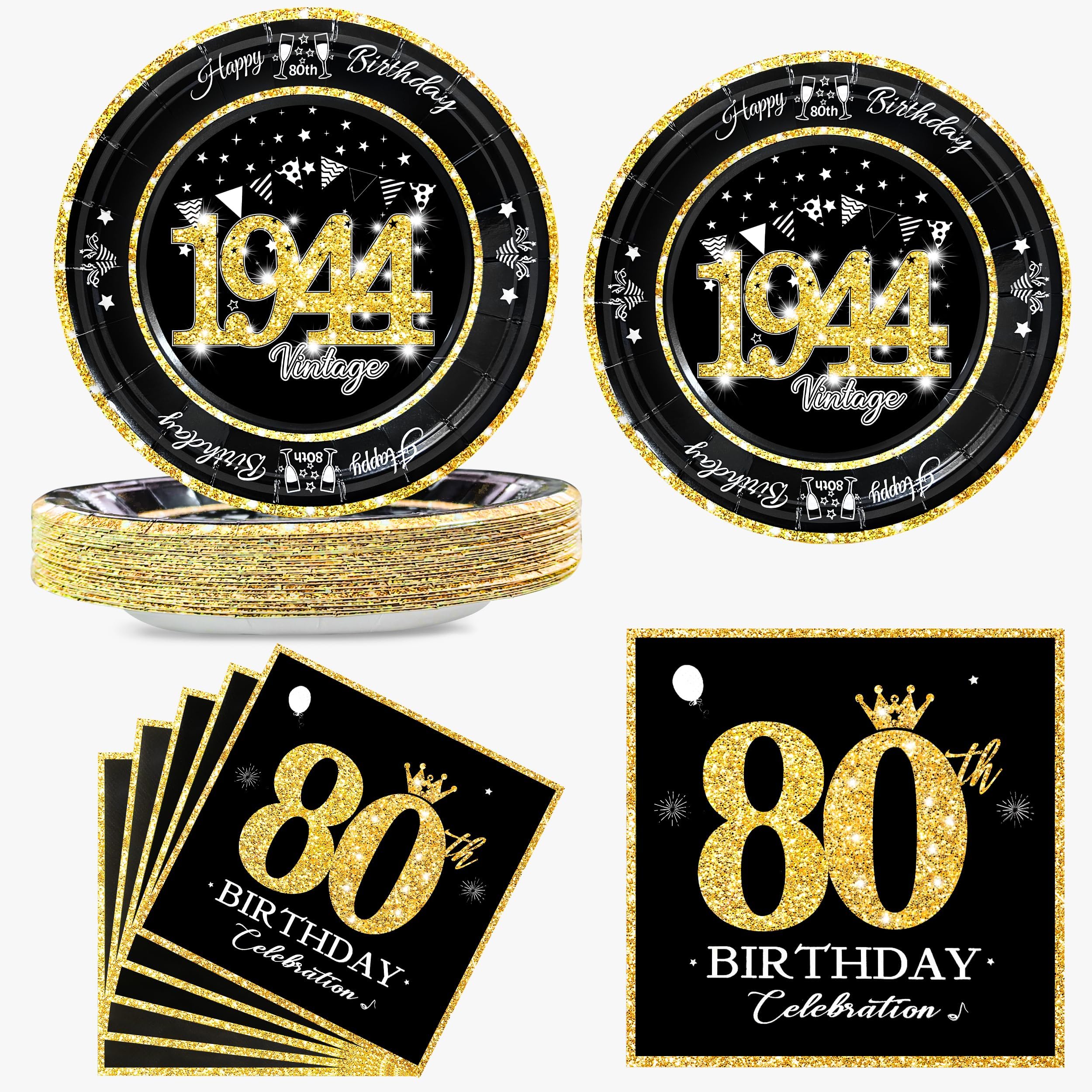 Amazon.com: Wiooffen 48 Pcs Vintage 80th Plates Supplies Party Paper ...