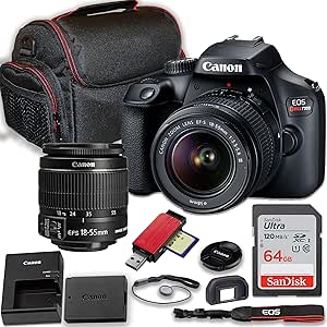 Amazon.com : Canon EOS Rebel T100 DSLR Camera with EF-S 18-55mm f/3.5-5.6 III Lens + 64GB Memory ...