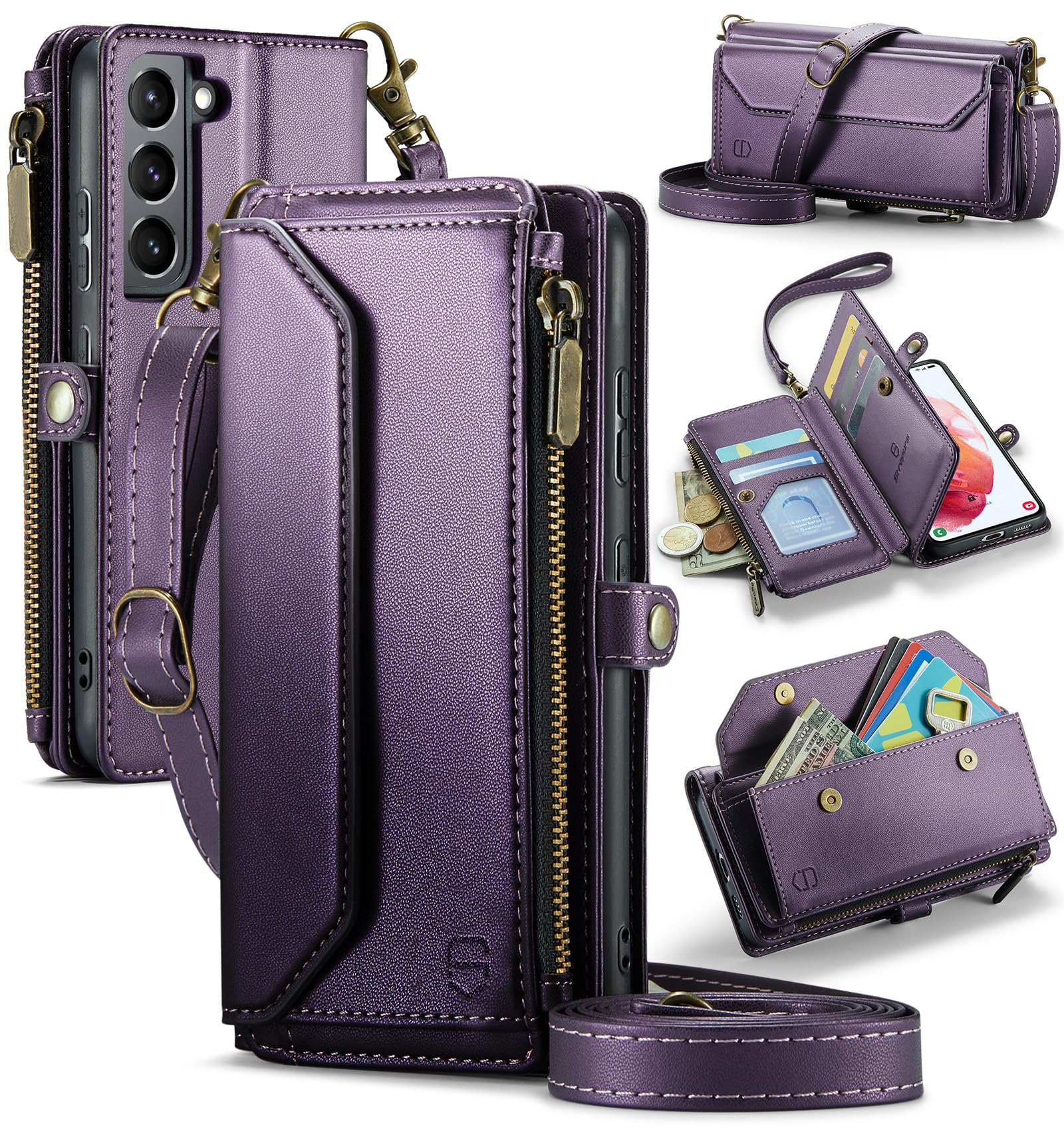 Amazon.com: Strapurs Crossbody Wallet Case Compatible with Samsung Galaxy S21 5G RFID Blocking ...