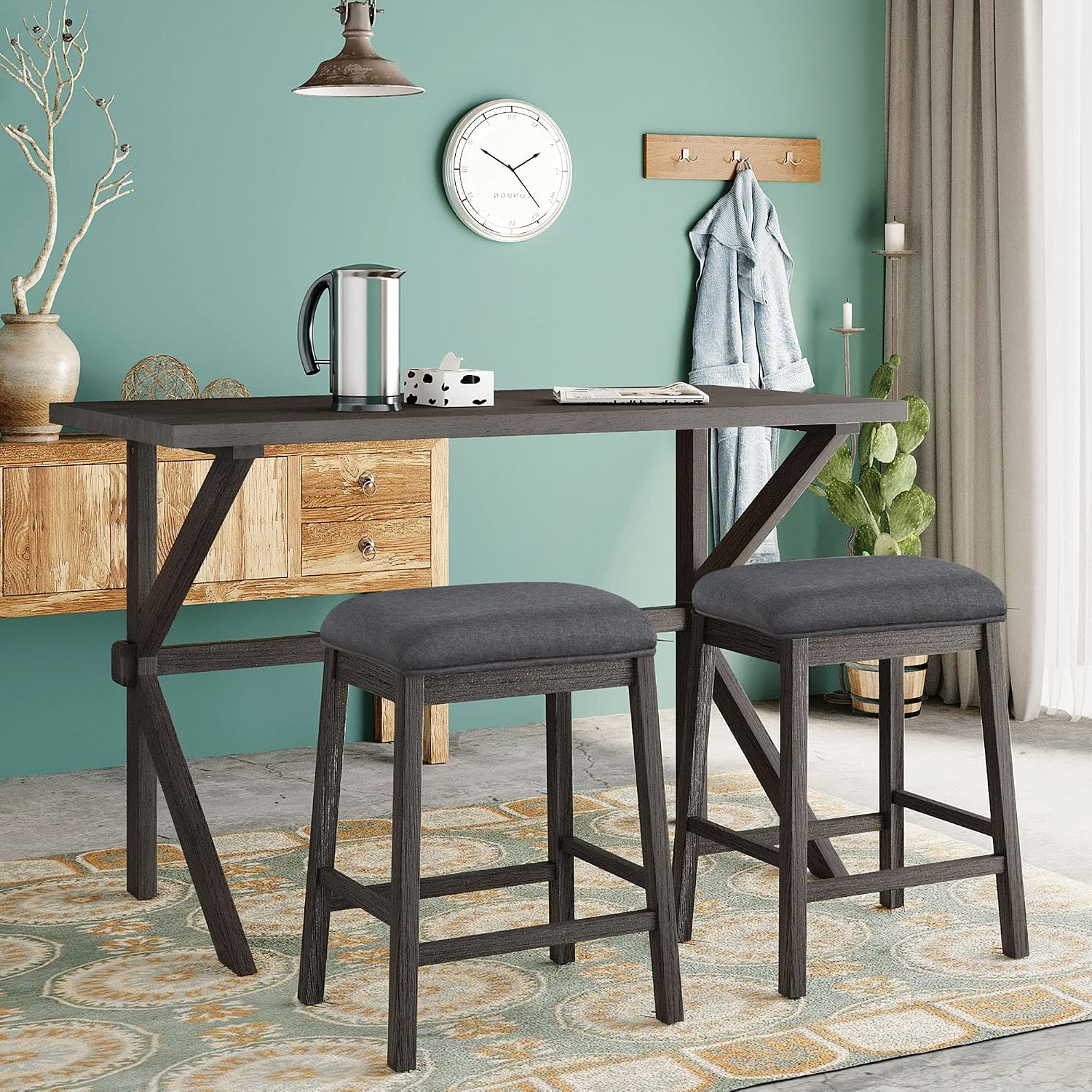 Amazon.com - 3-Piece Counter Height Dinette Set with 2 Stools for Small ...