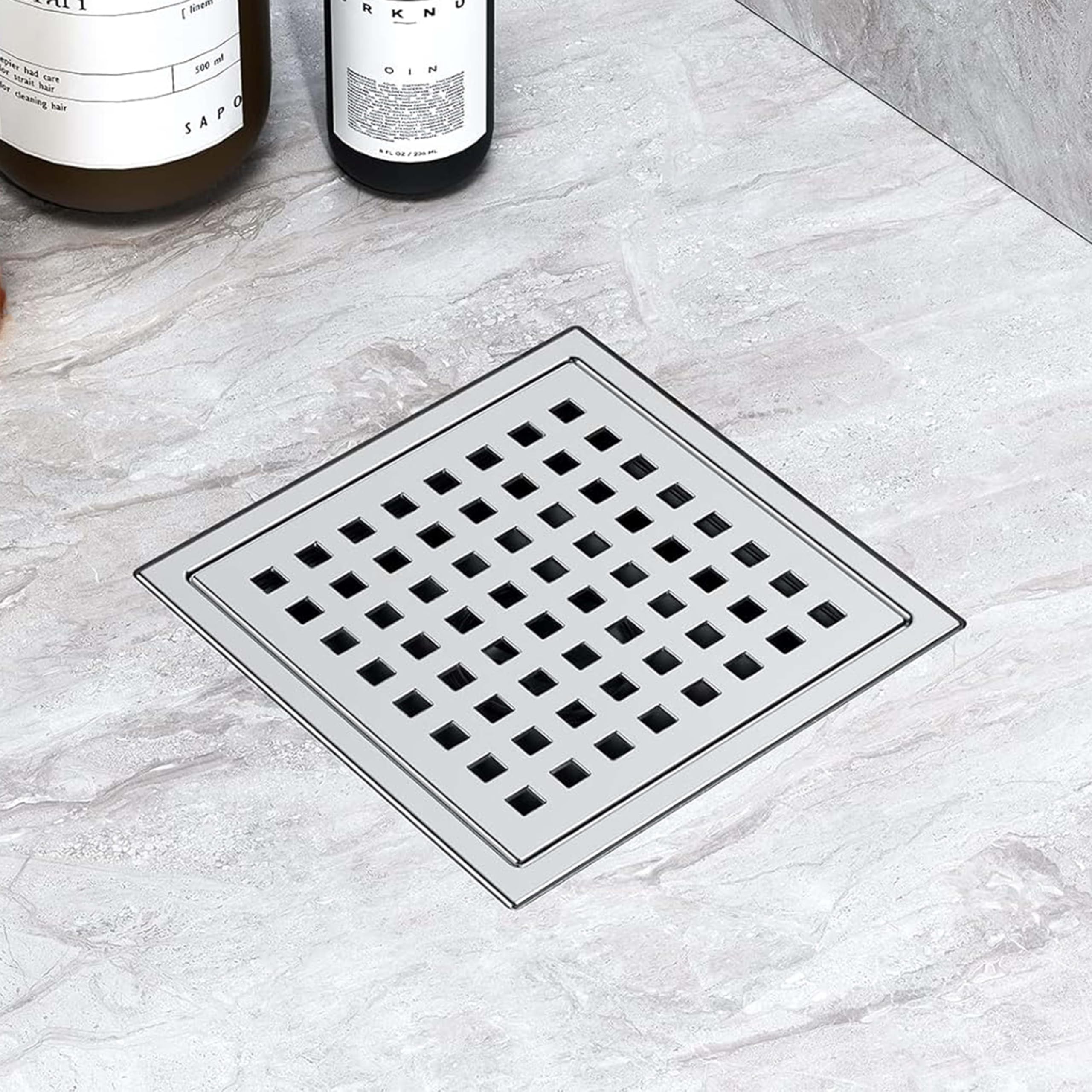 6 Inch Square Shower Floor Drain Cover Shower Strainer Brushed Nickel ...