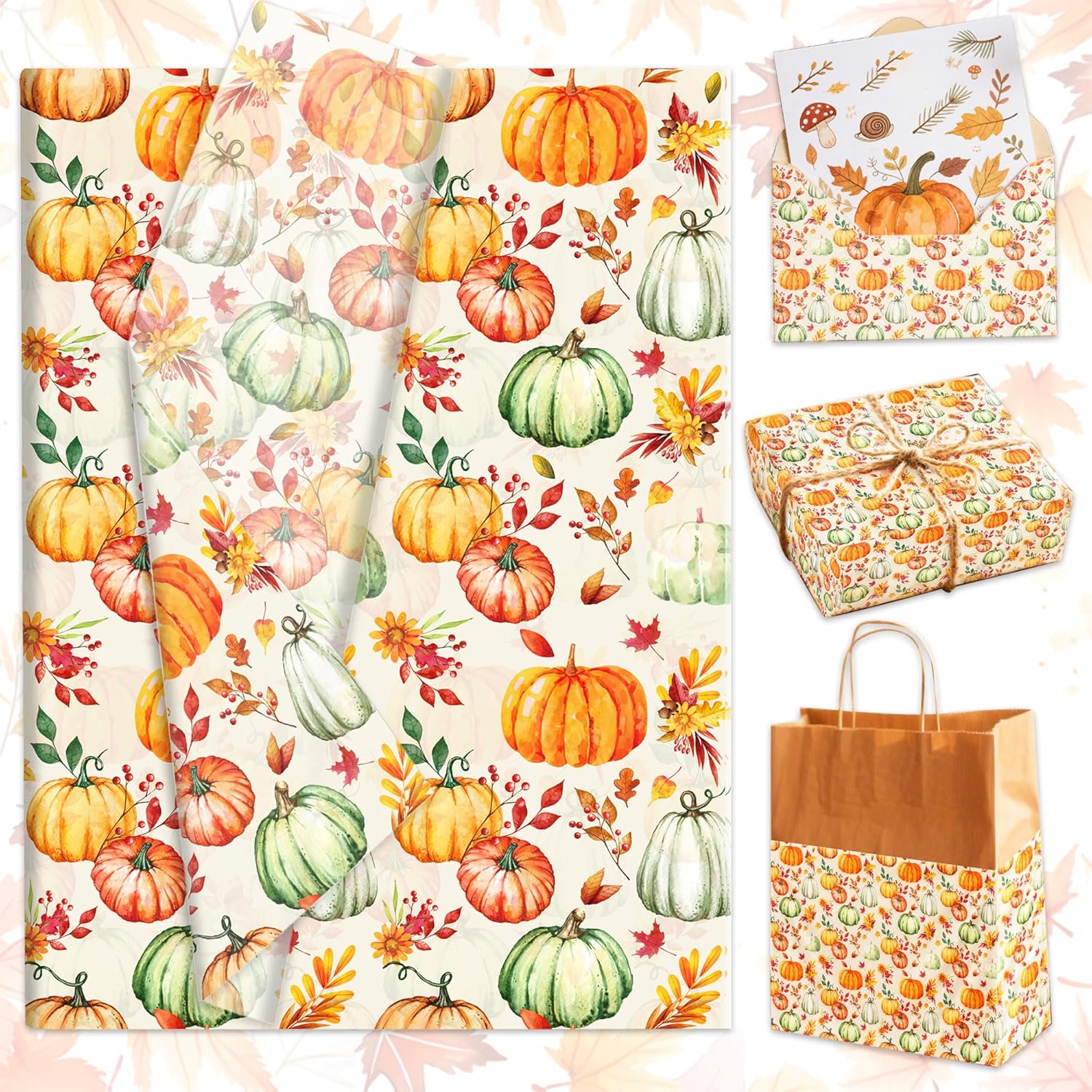 Amazon.com: BACH AND BOOZY 50 Sheets Fall Pumpkin Tissue Paper Autumn ...