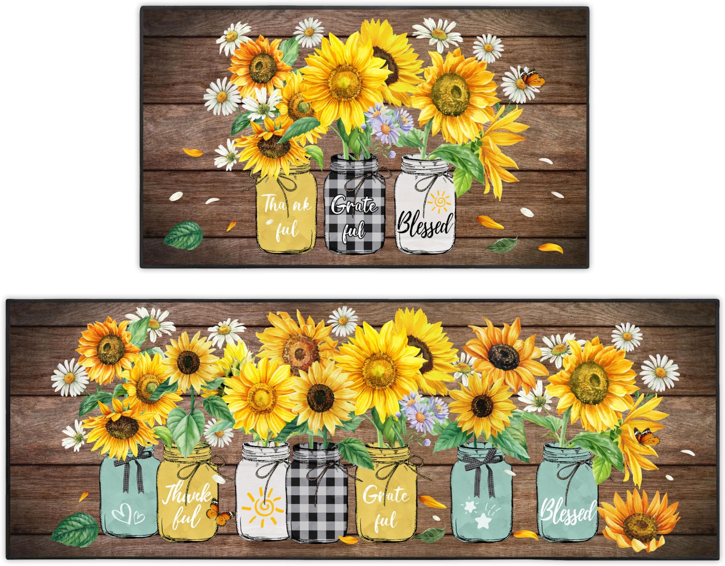Amazon.com: Sunflower Kitchen Rugs Set of 2, Farmhouse Sunflower ...