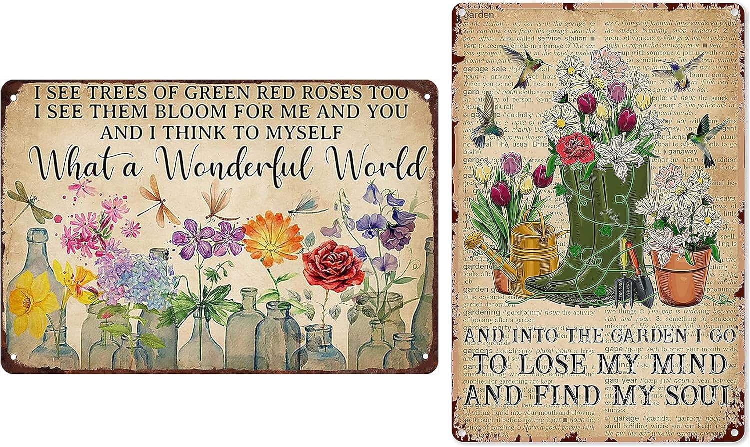 Amazon.com : 2 Pack Metal Garden Signs-Garden Tin Signs,Flowers Tin ...