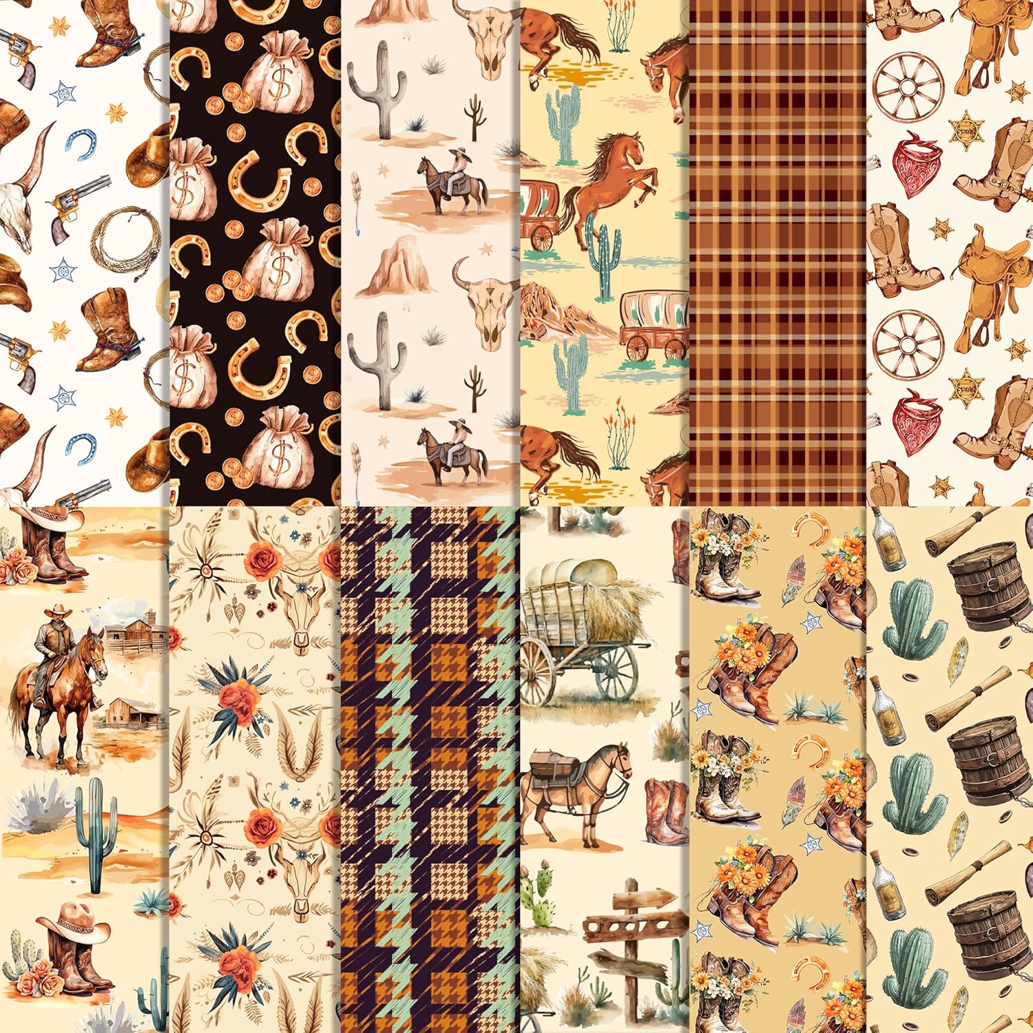 Amazon.com: 24 Sheets Western Scrapbook Paper Western Cowboy Pattern ...