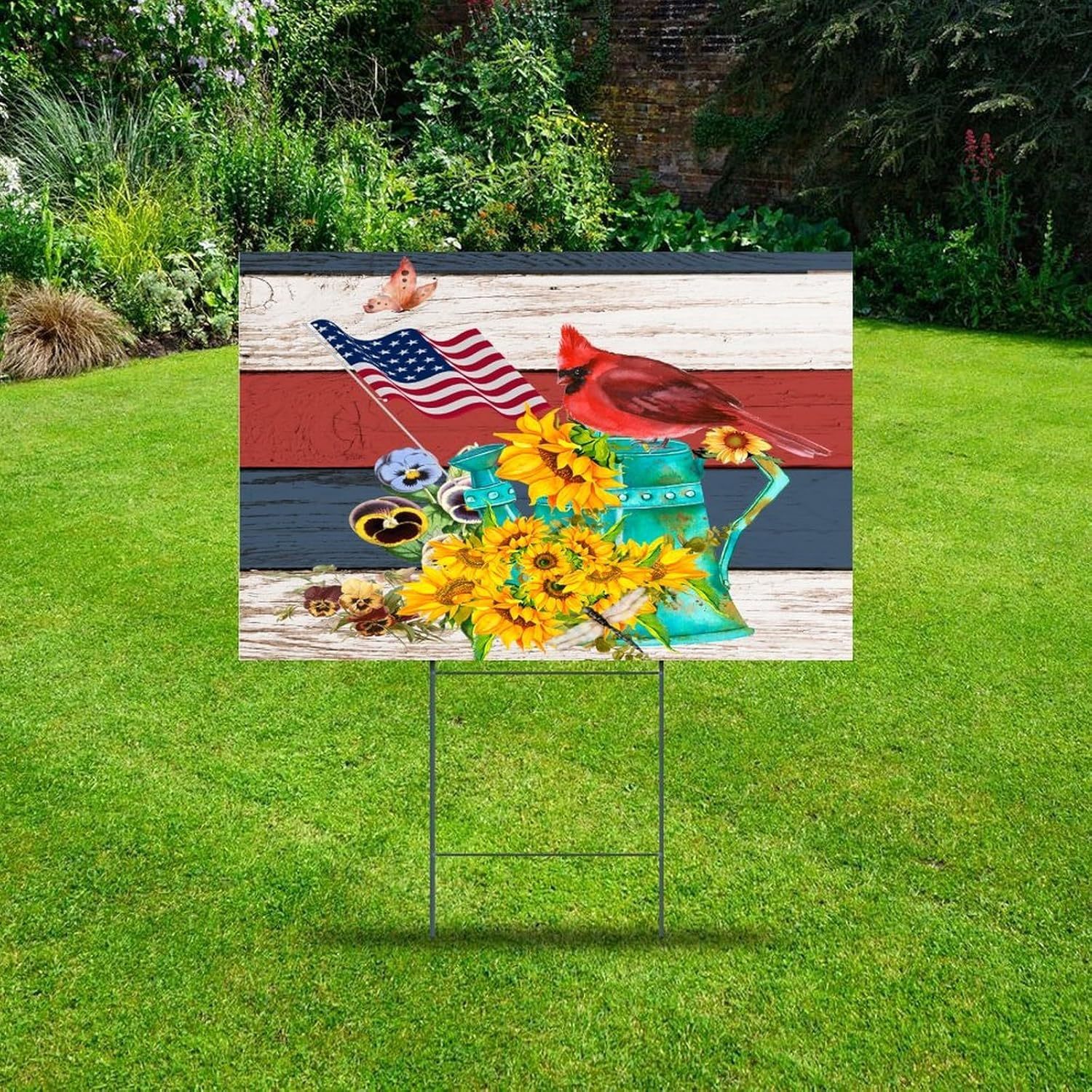 Amazon.com : 4th of July Patriotic Sunflower Cardinals Yard Lawn Sign ...
