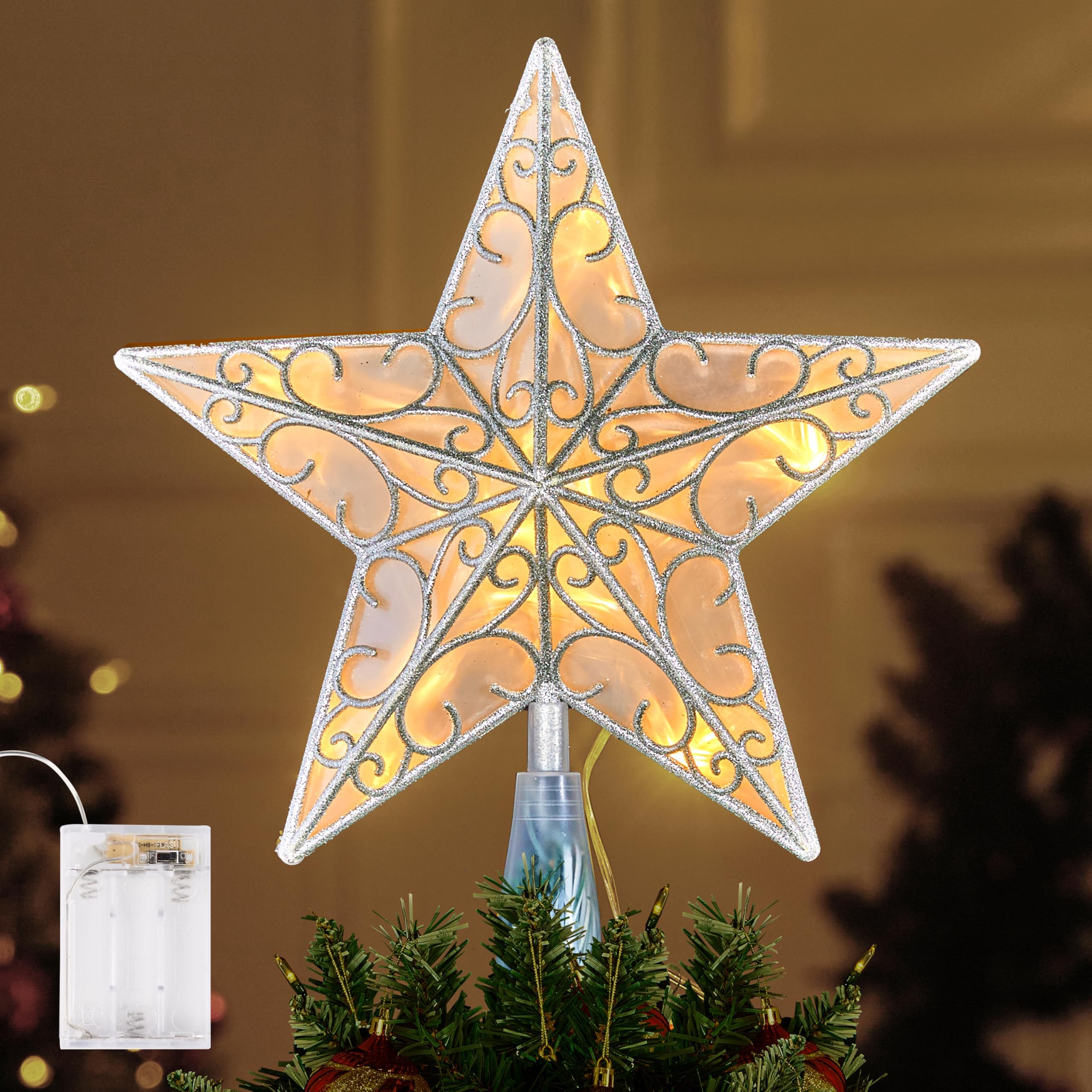 Amazon.com: JOIEDOMI 10.5 inch Lighted PVC Glitter Swirl Star Christmas ...