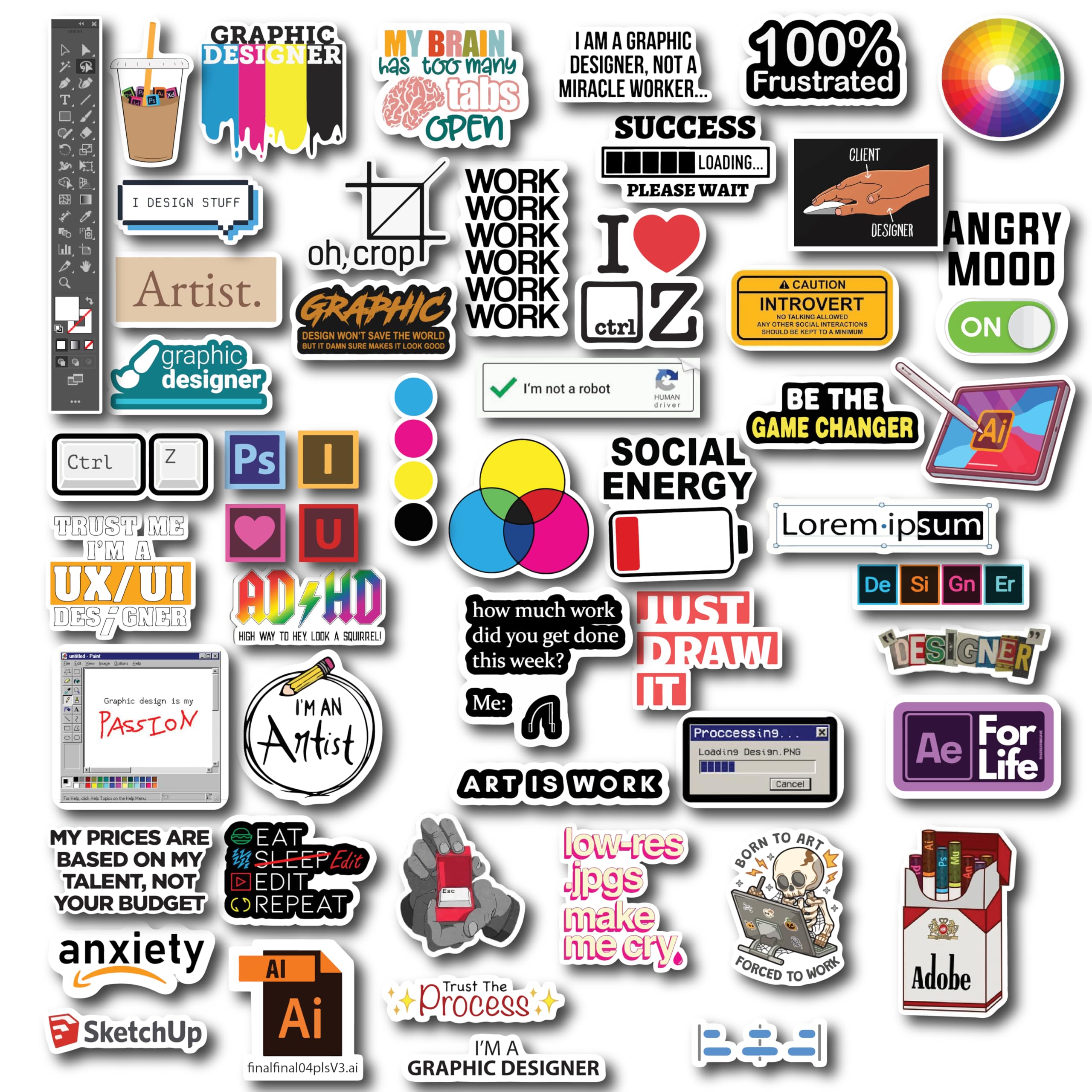 D2C Graphic Designer Sticker Set - Creative Art & Design Stickers, Pack ...