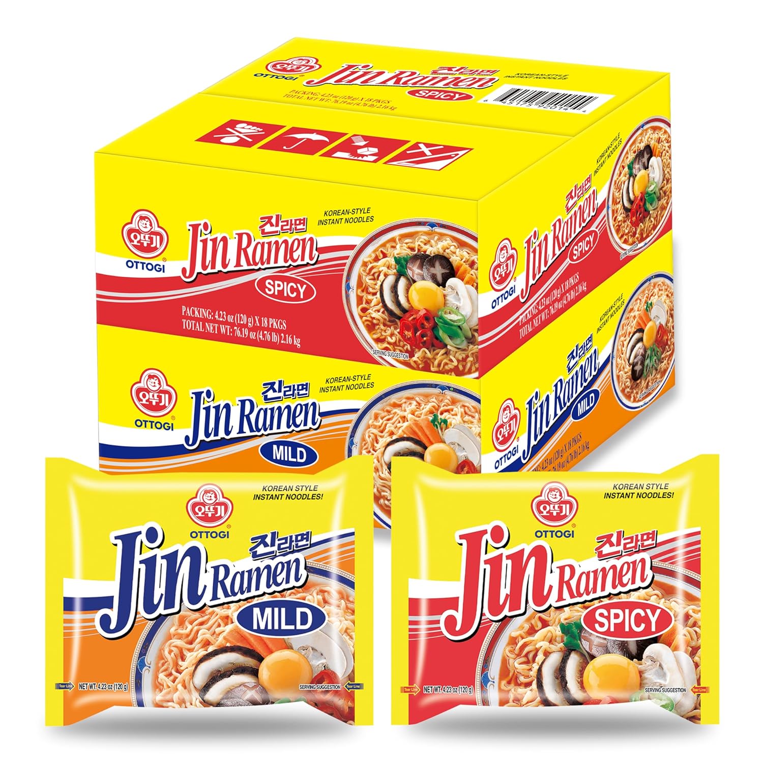 Amazon.com: OTTOGI Jin Ramen Mild & Spicy Flavor Combo Pack of 36 : Grocery & Gourmet Food
