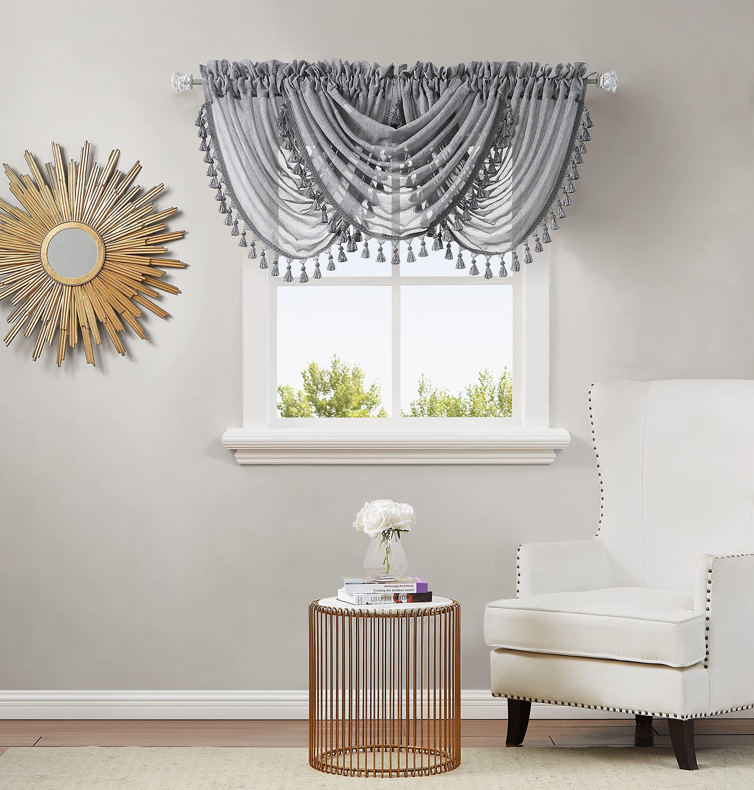 Amazon.com: WUBODTI Beaded Sheer Window Valances Curtains 3Pcs for ...