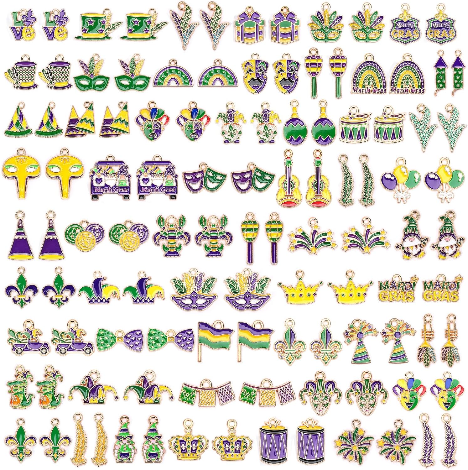 Amazon.com: SANNIX 110 Pcs/55 Pairs Mardi Gras Charms, Mardi Gras ...