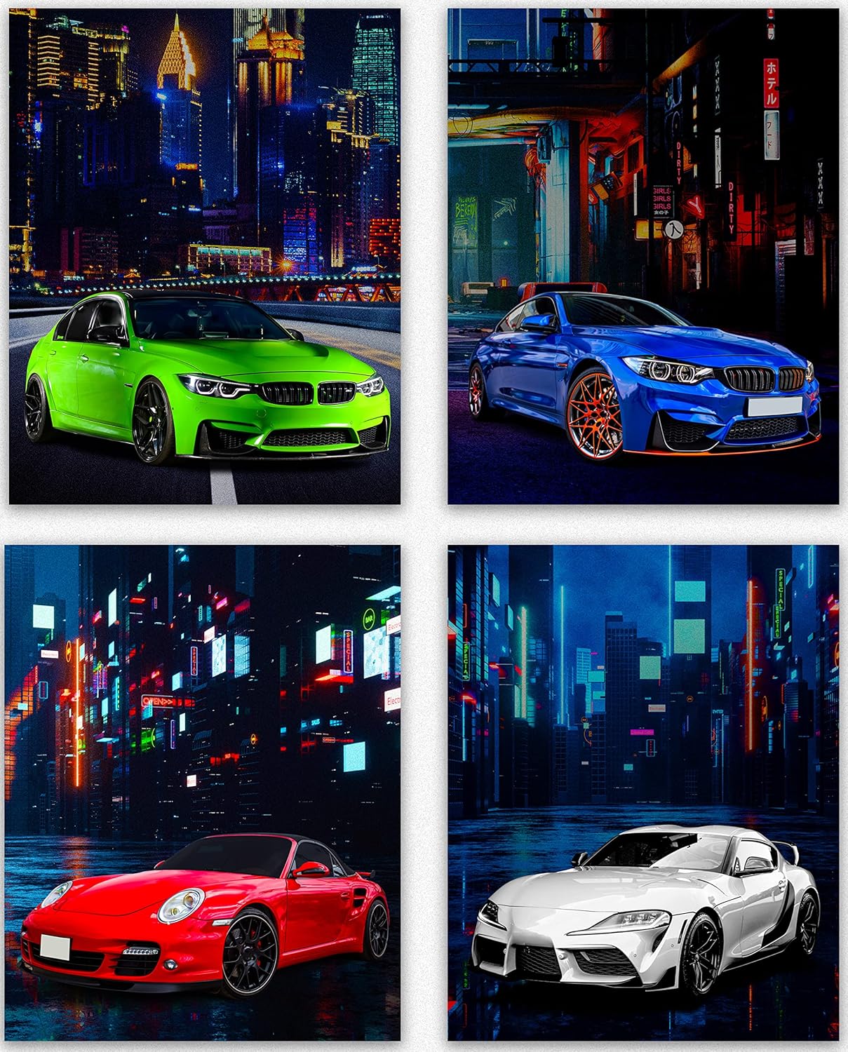 Amazon.com: Car Posters - Set of 4 Modern Car Posters for Boys Room ...