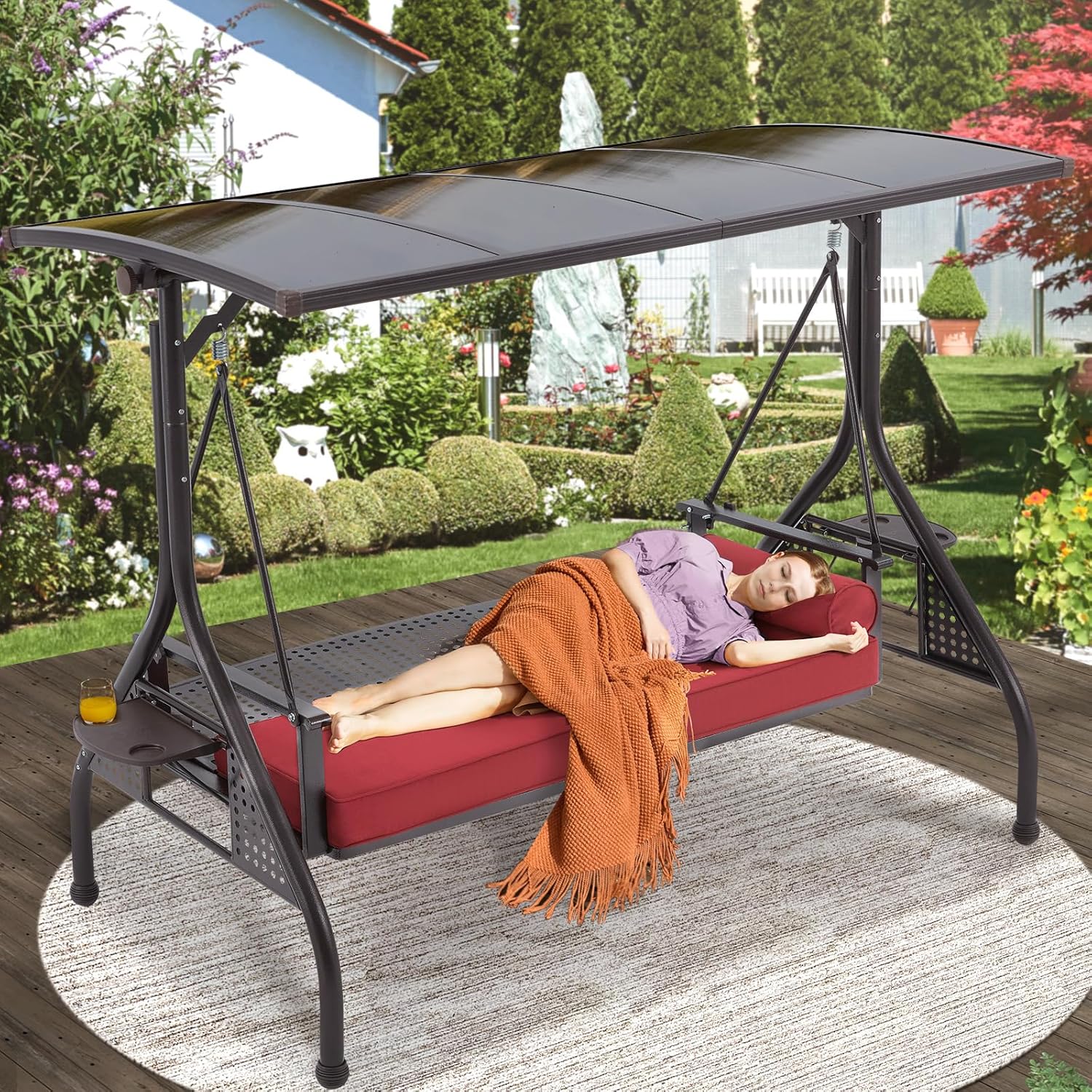 Amazon.com: Suvivityse Outdoor Patio Adjustable Hardtop Porch Swing,3 ...