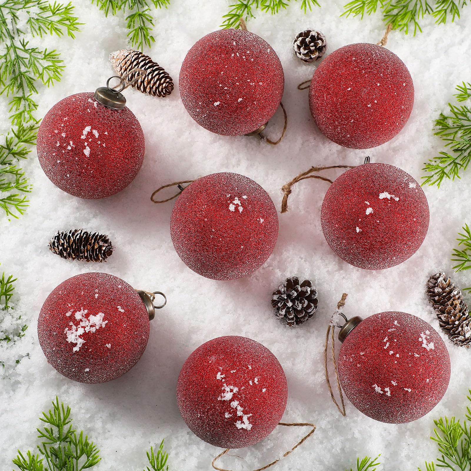 Amazon.com: RoundFunny 8 Pack Frosted Red Christmas Ball Ornaments 3.15 ...