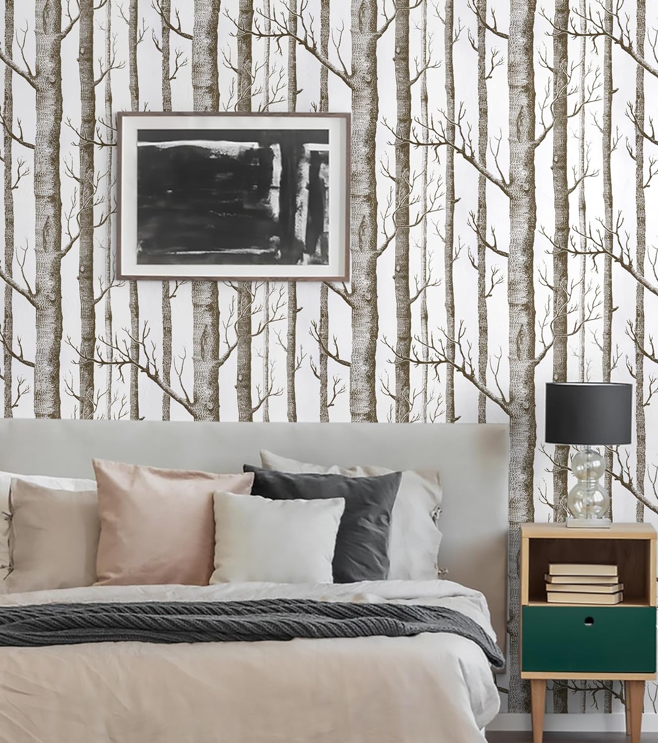 Micpolo 17.7" X 118"Birch Tree Wallpaper White and Brown Peel and Stick ...