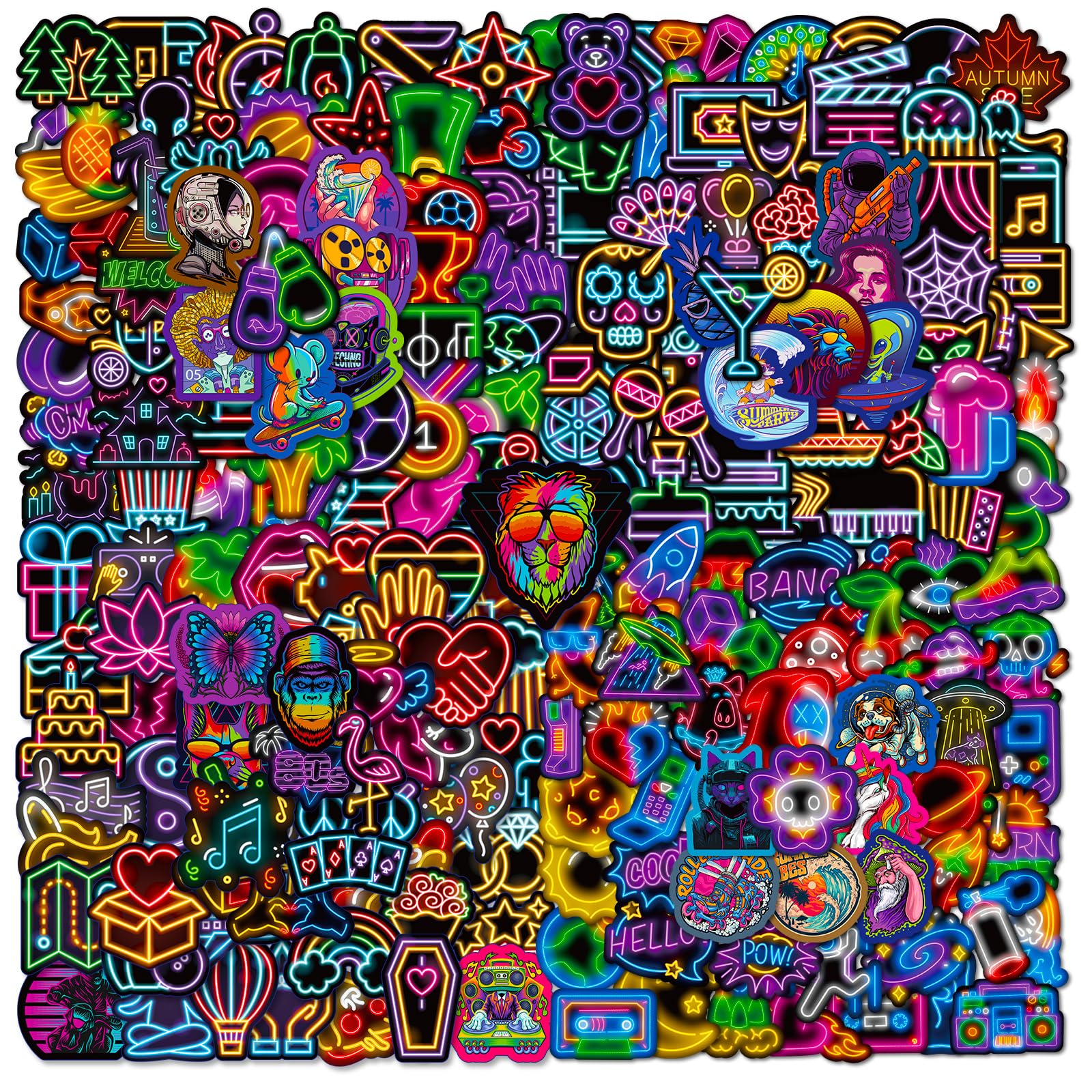200Pcs Neon Mixed Stickers, Graffiti Stickers Waterproof Vinyl Stickers ...