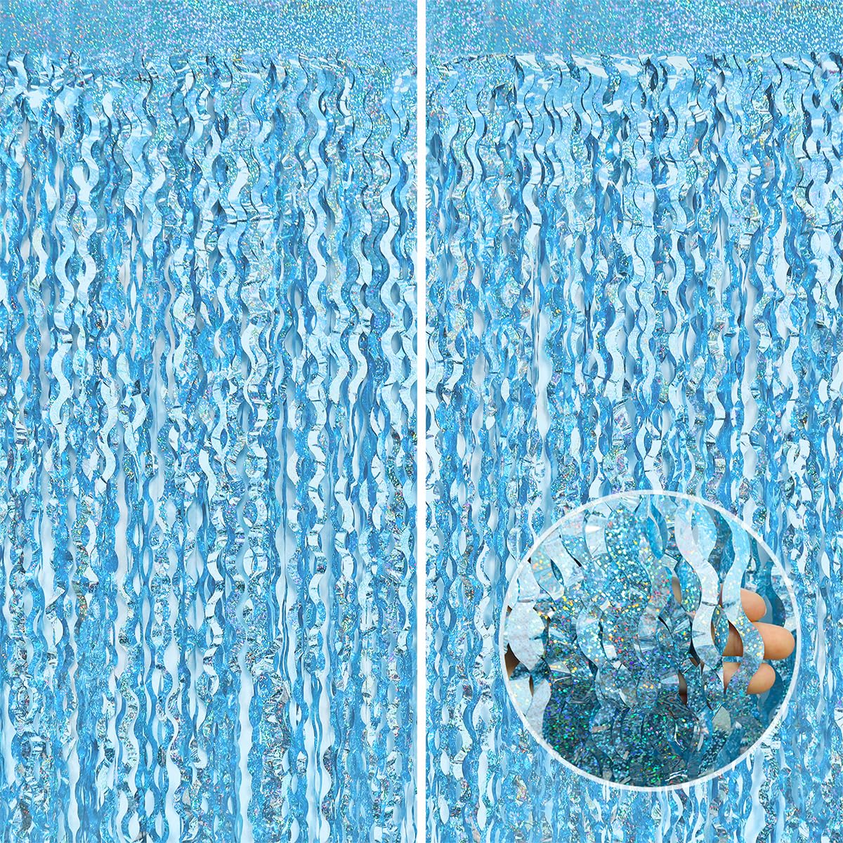 2Pcs Light Blue Wave Fringe Curtain HADEEONG 3.28ft x 6.56ft Tinsel ...