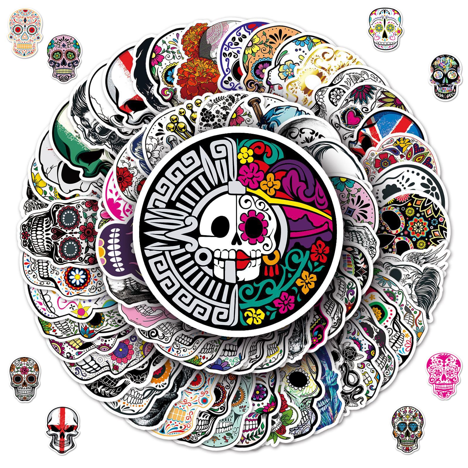 Pack of 100 Sugar Skull Stickers, Skull Sticker Pack, Halloween Sugar ...