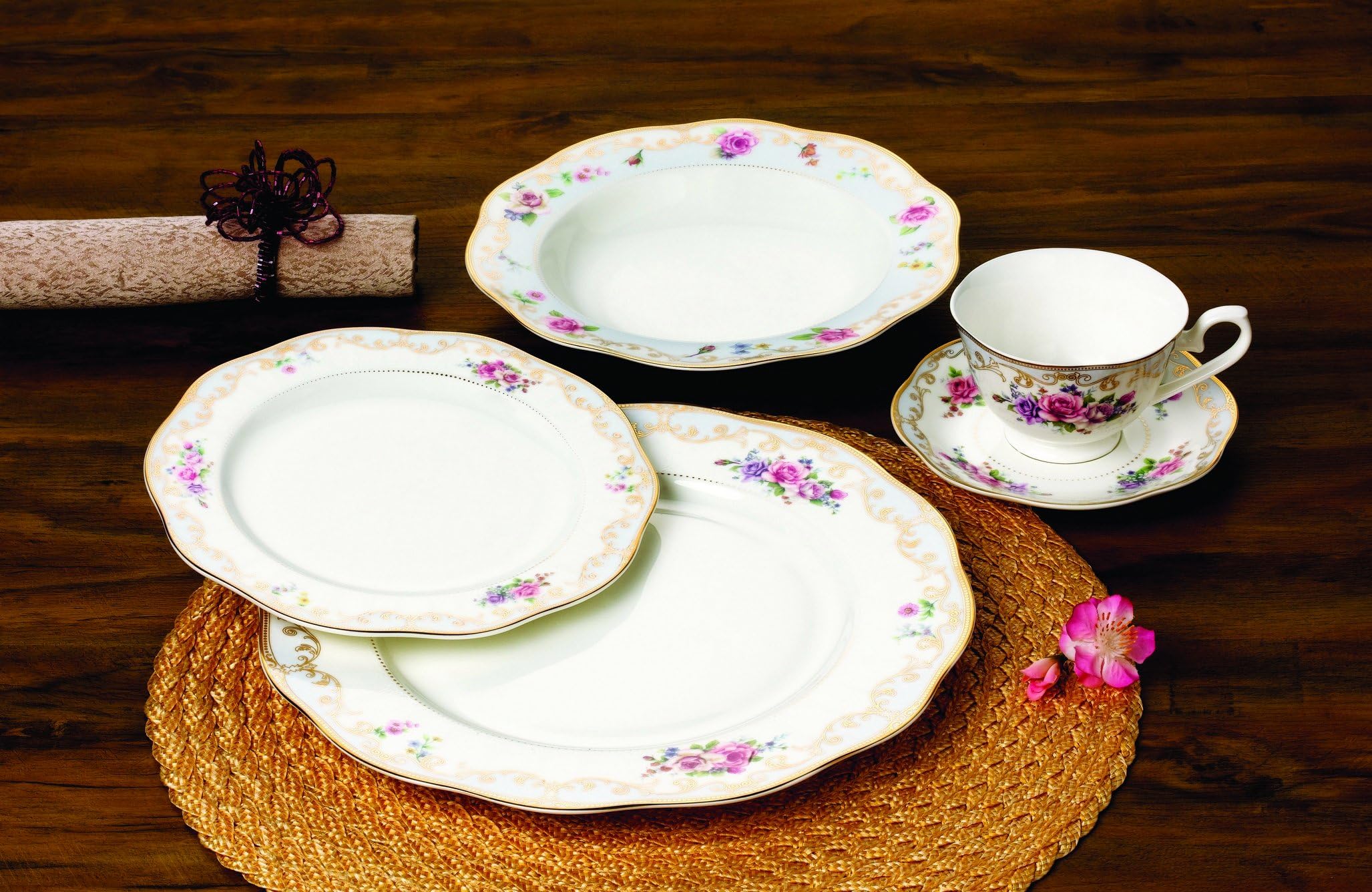Amazon.com | Royalty Porcelain "Romantic Bloom" 5-Piece White and Gold ...