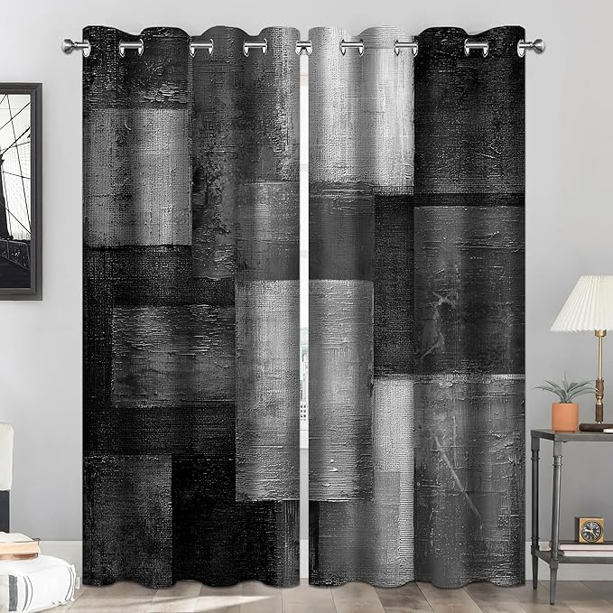 Amazon.com: Moonslim Black White Gray Abstract Blackout Curtains ...