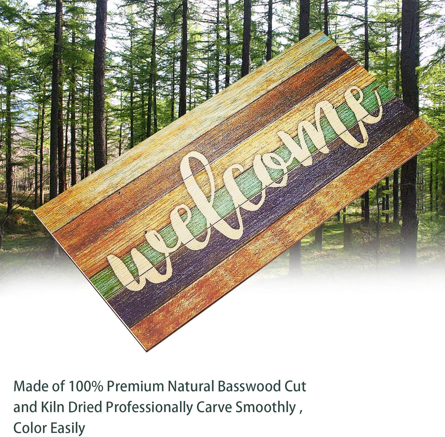 CREATCABIN Hanging Wooden Welcome Sign 5 x 10 inch Wood Plank Design ...