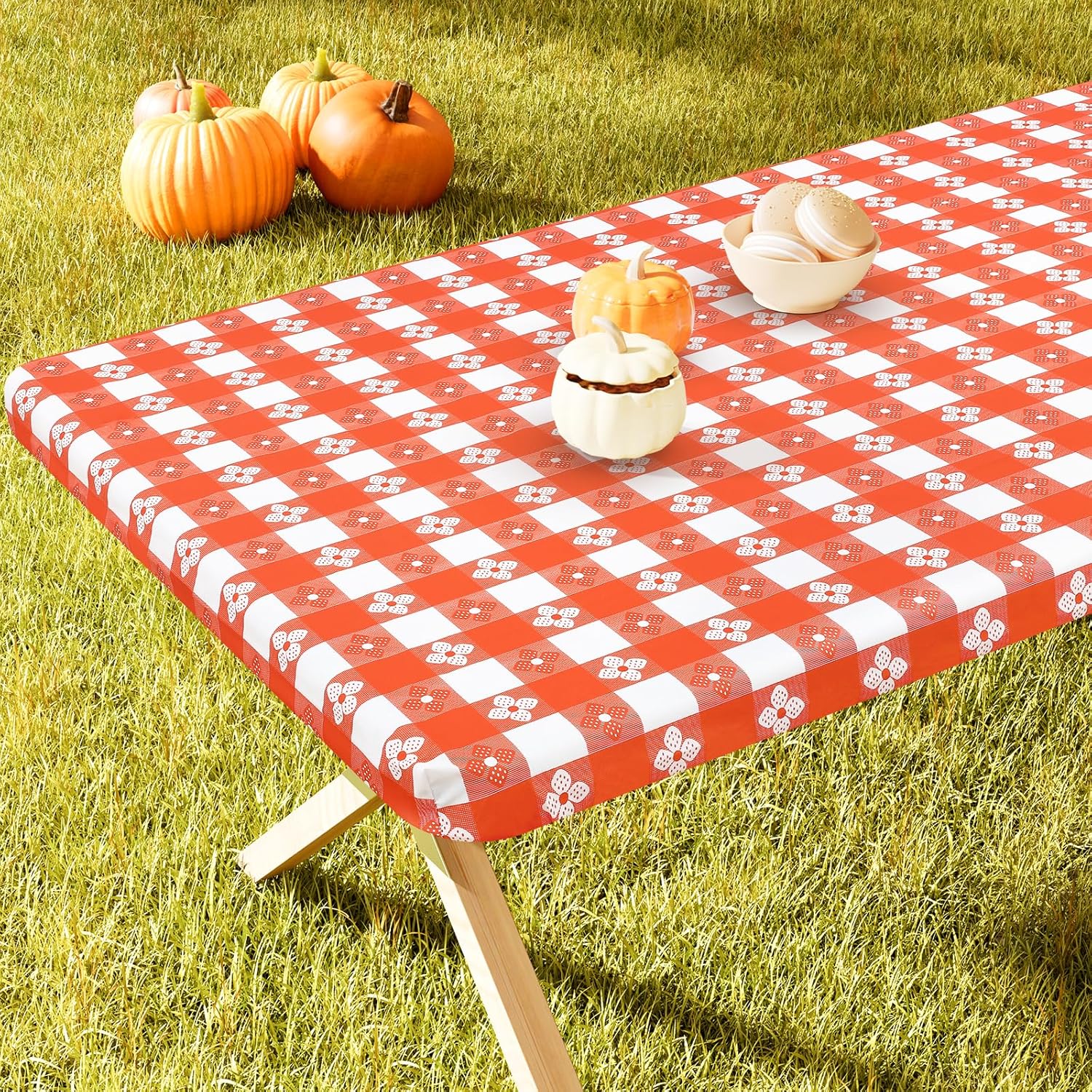 Amazon.com: Spotjoy Rectangle Picnic Table Cloth, Waterproof Elastic ...