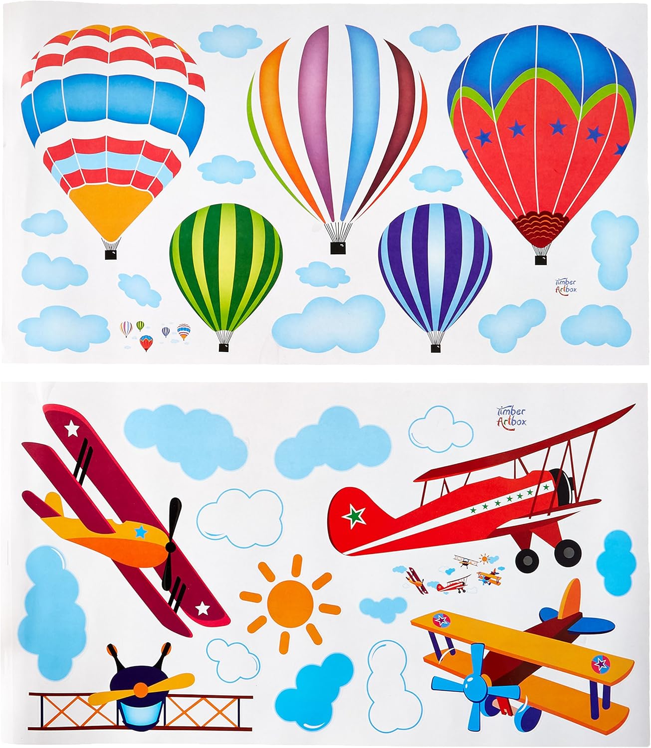 Amazon.com: Timber Artbox Airplanes & Hot Air Balloons Wall Decals ...