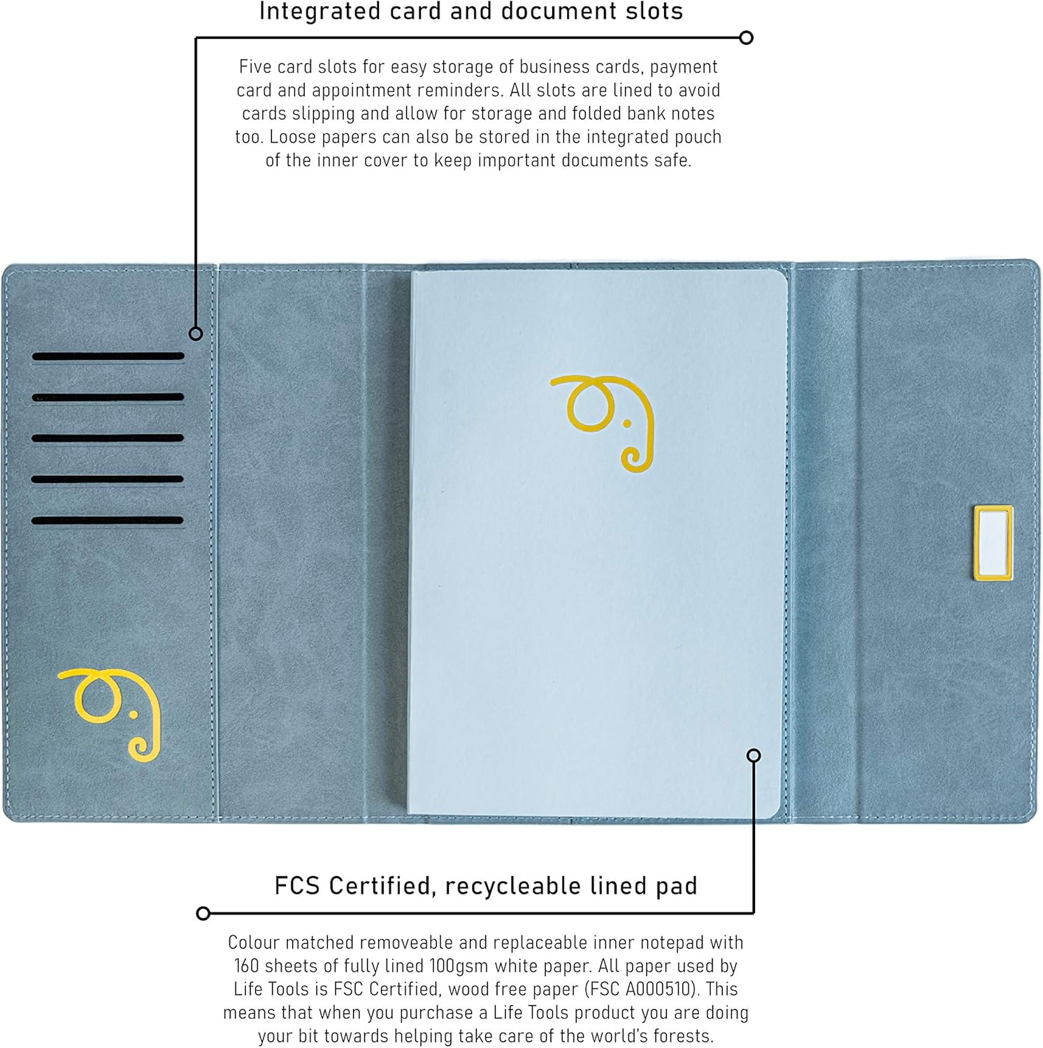 Tri-fold Notebook A5 Notepad Vegan Friendly PU Leather Cover 160 Ruled ...