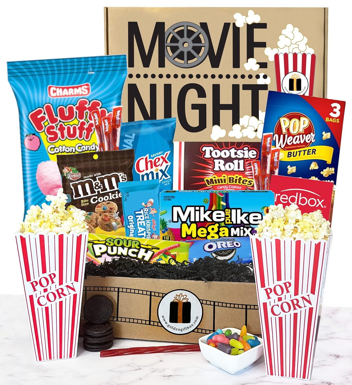 Amazon.com : Deluxe Movie Night Gift Popcorn Buckets, Popcorn, Snacks, and Redbox Gift Card ...