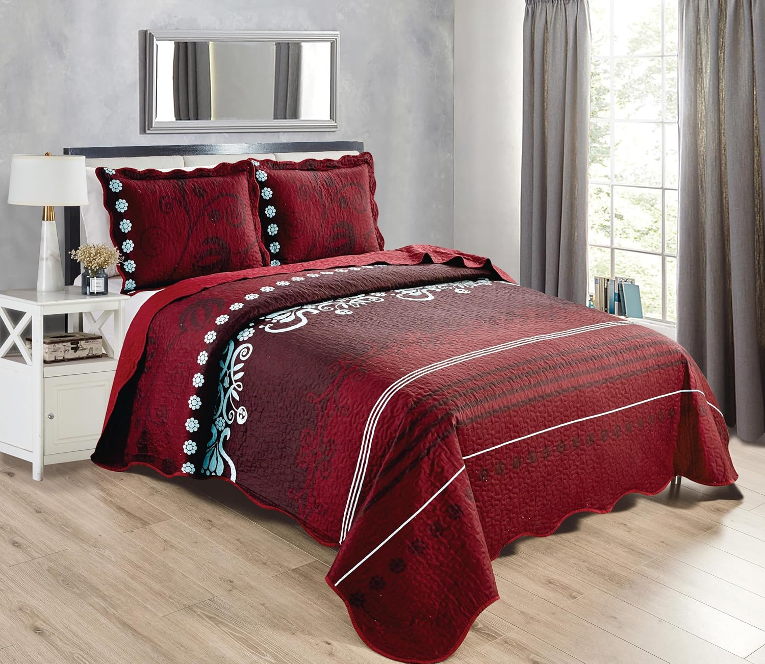 Amazon.com: Grand Linen 3-Piece California Cal King Size Wave Edged ...