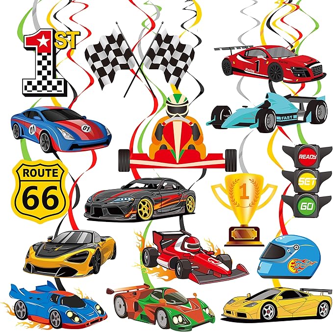 Amazon.com: 20 Pcs Race Car Hanging Swirl Decorations Racing Birthday ...