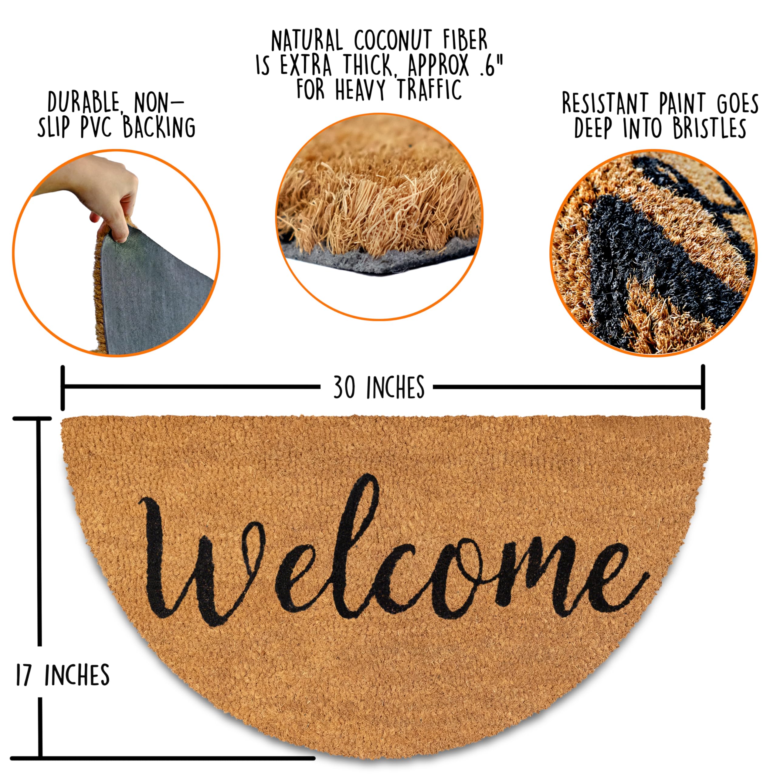 Snapklik.com : MAINEVENT Welcome Half Circle Door Mat Outdoor 30x17 Inch
